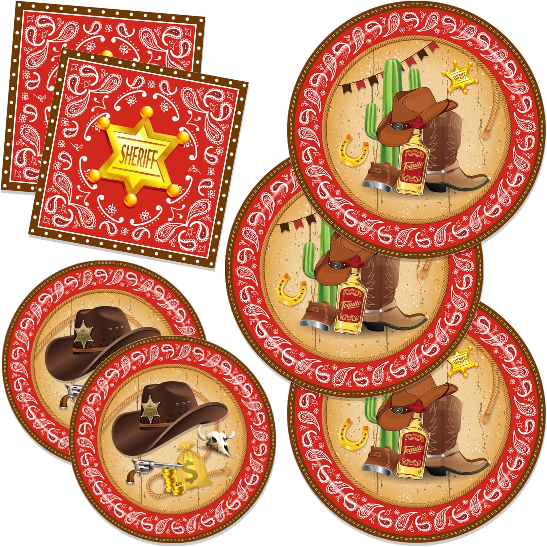 Amazon.com: 24Pcs 9 Inch Cowboy Western Paper Plates Cool Cowboys ...