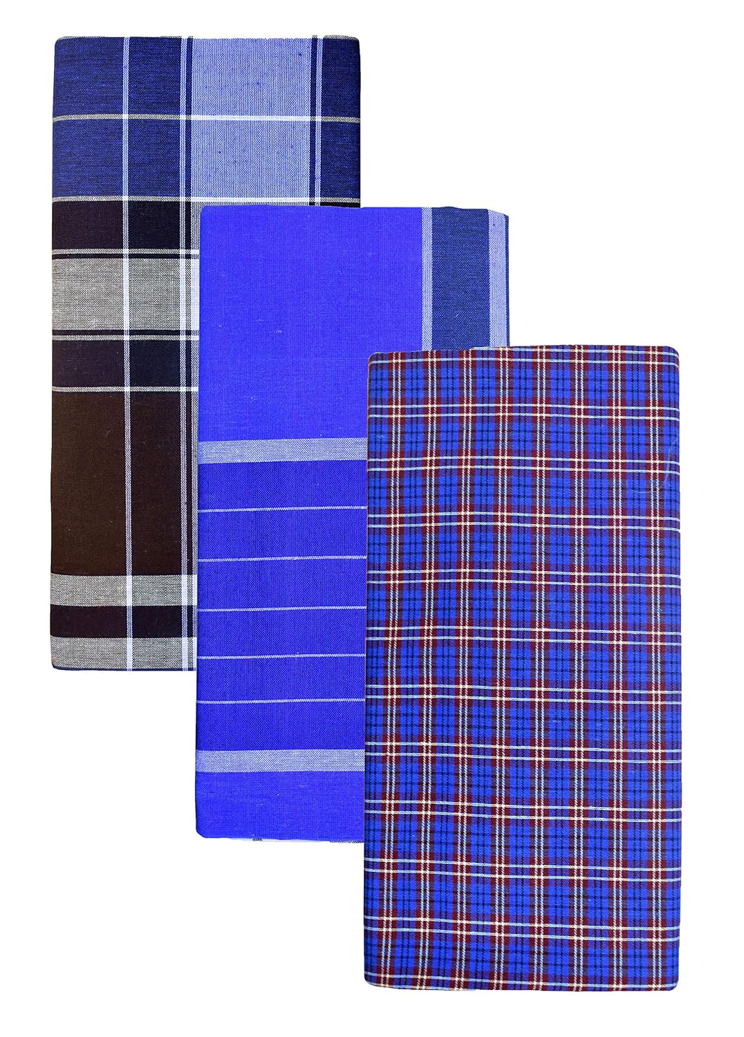 Buy BlueMen Men's Poly Cotton Multi Color Lungies for Men(Set of 3) at ...