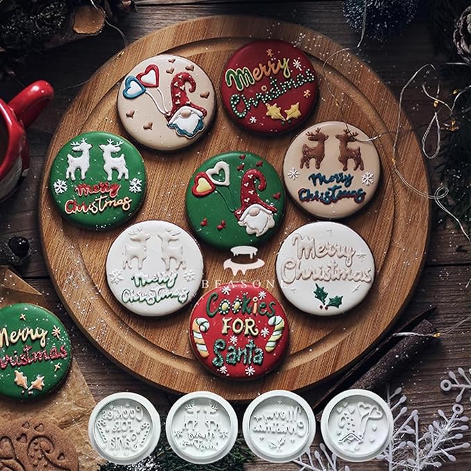 Amazon.com: Christmas Cookie Stamps Christmas Baking Cookie Molds Press ...