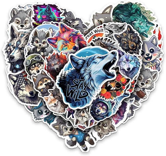 Amazon.com: MONIZY Wolf Stickers 50 Pieces Vinyl Waterproof Decal for ...