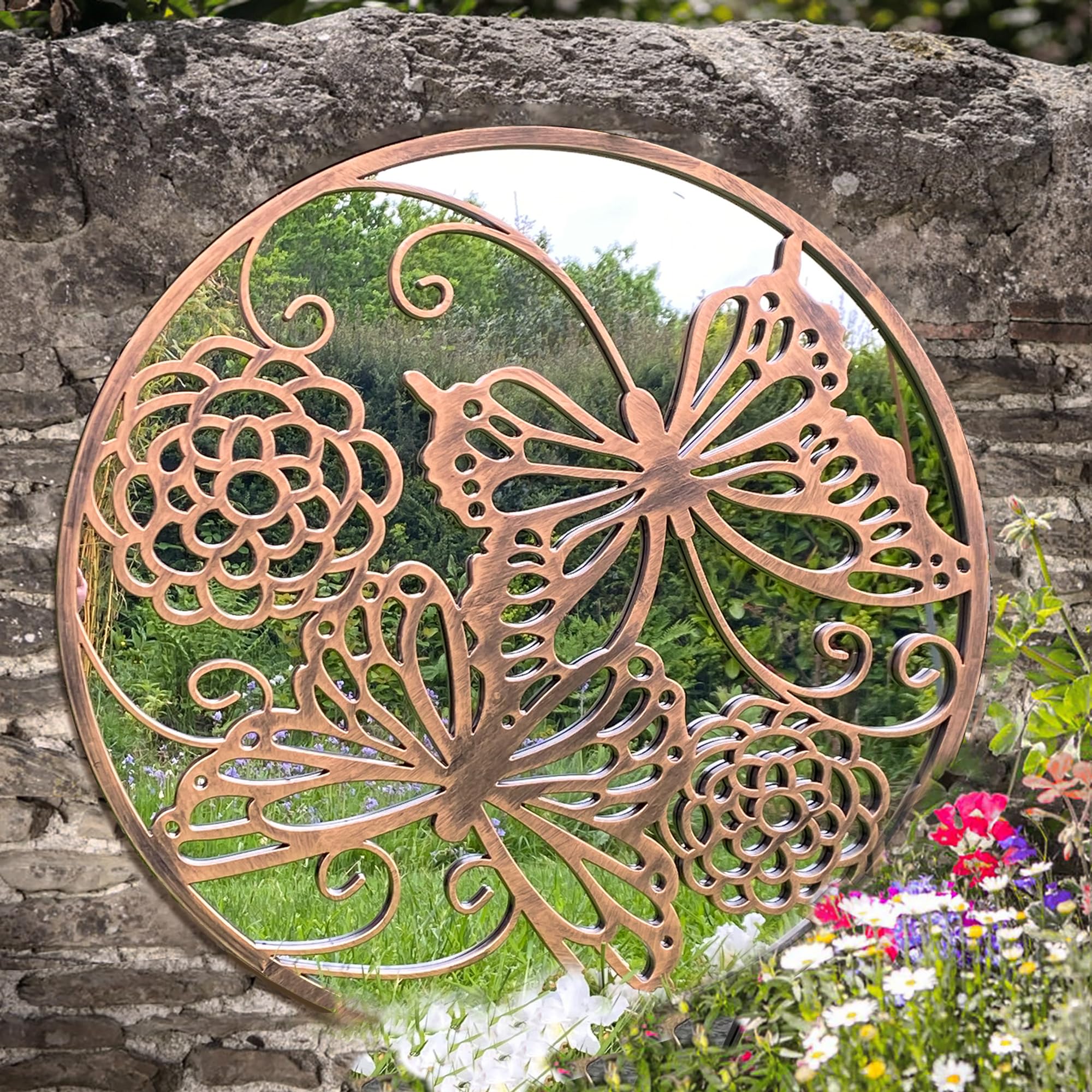 Tree of Life Wall Mirror - Outdoor Round Garden Decor - Grey or Copper ...