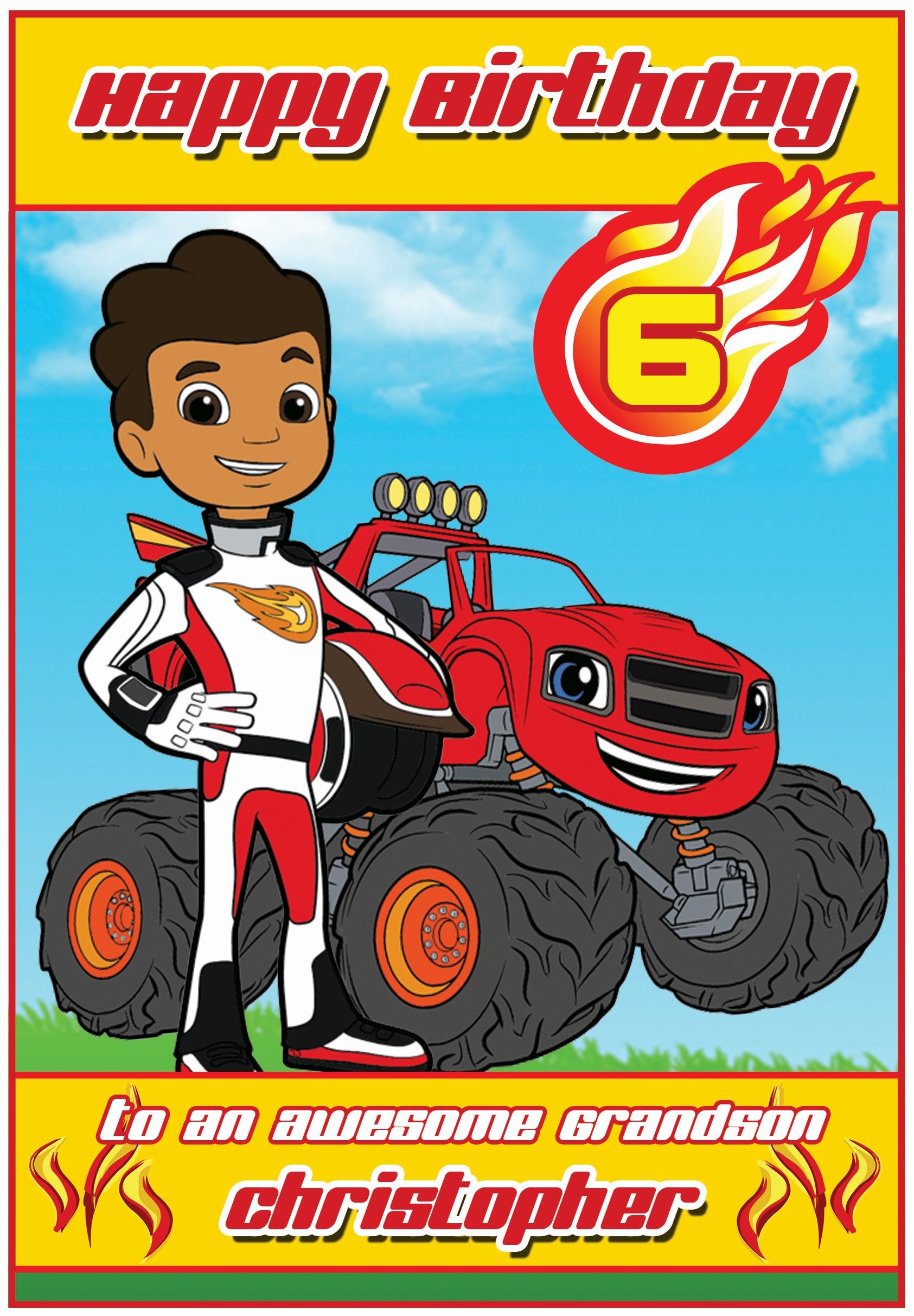 Personalised Blaze Inspired Birthday Card (AJ and Blaze) - Awesome ...