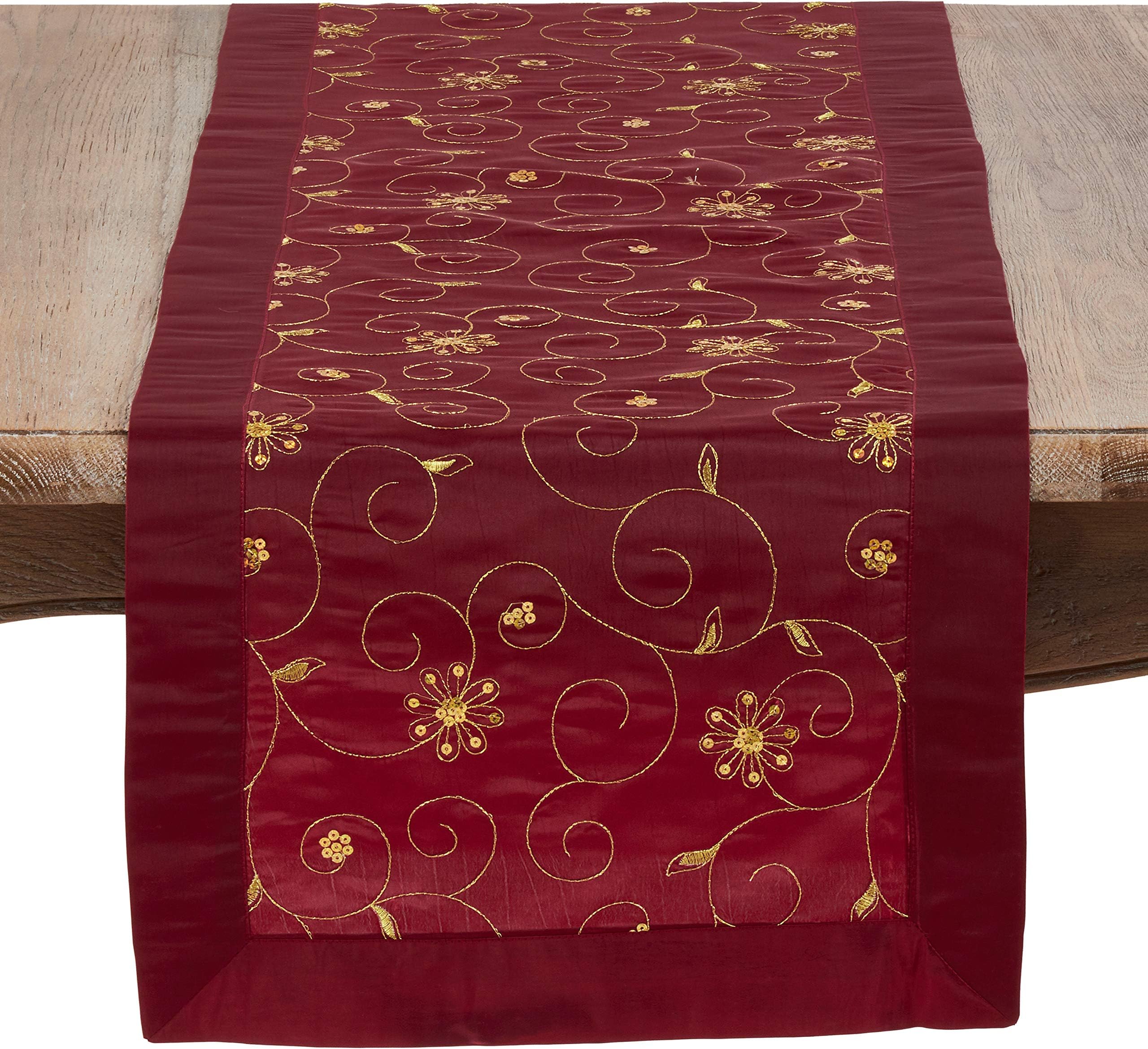 Amazon.com: Embroidered And Sequined Table Runner In Festive Tones ...