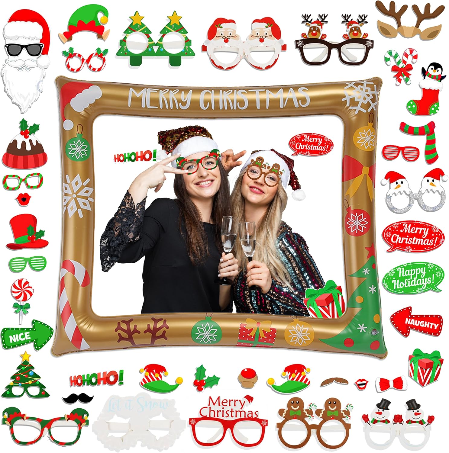 KARIDER Christmas Photo Booth Props, 40Pcs Christmas Funny Selfie Prop ...