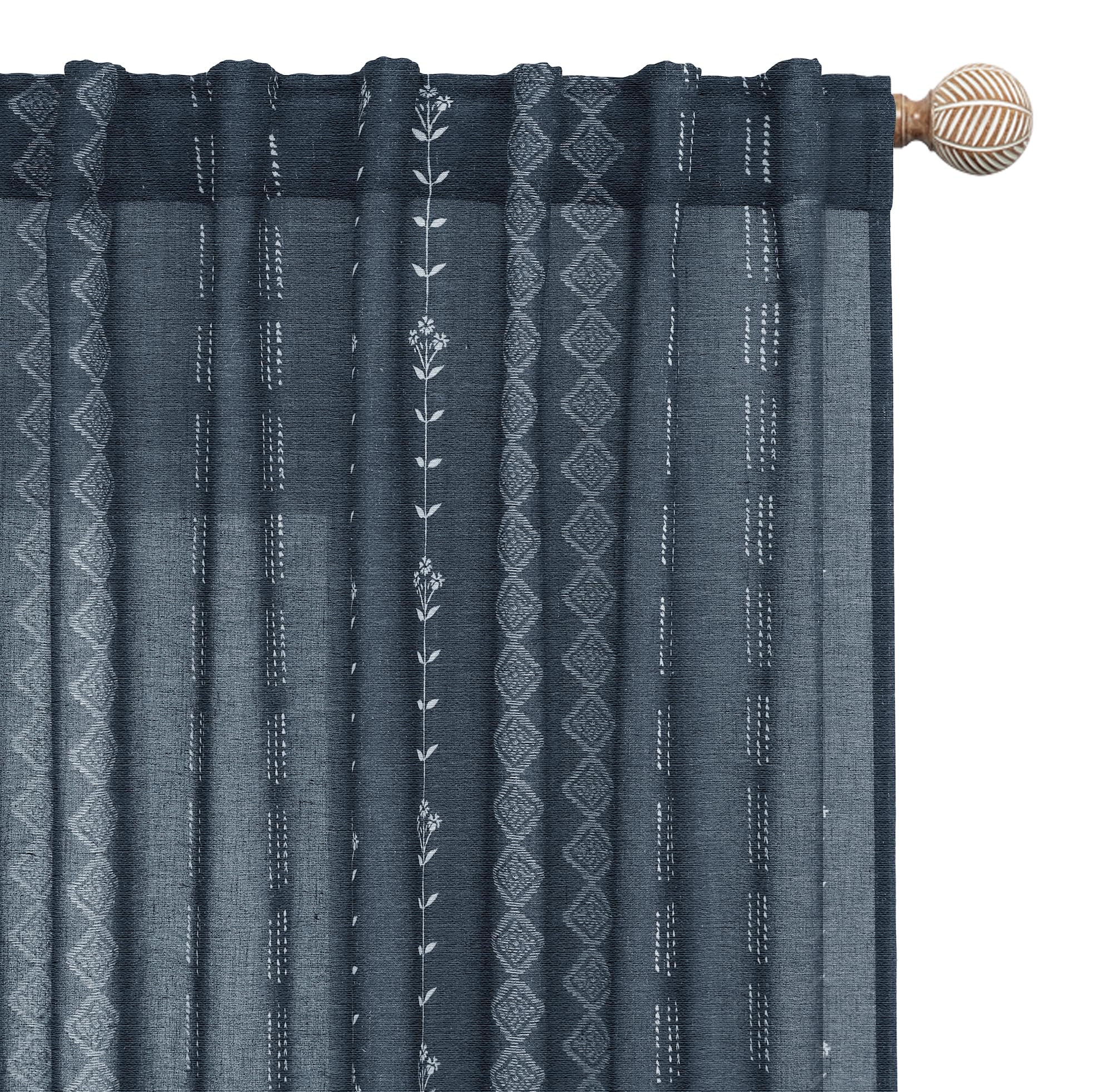 Amazon.com: Navy Blue and White Patterned Curtains,Floral Boho Striped ...