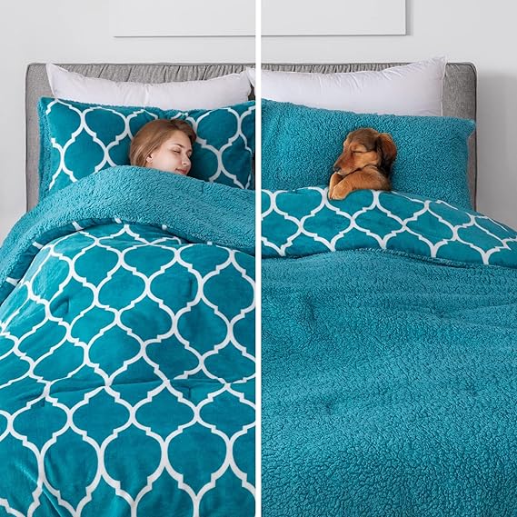 Amazon.com: Kaisa Sherpa Fleece Bedding Comforter Set Twin Size 3 ...