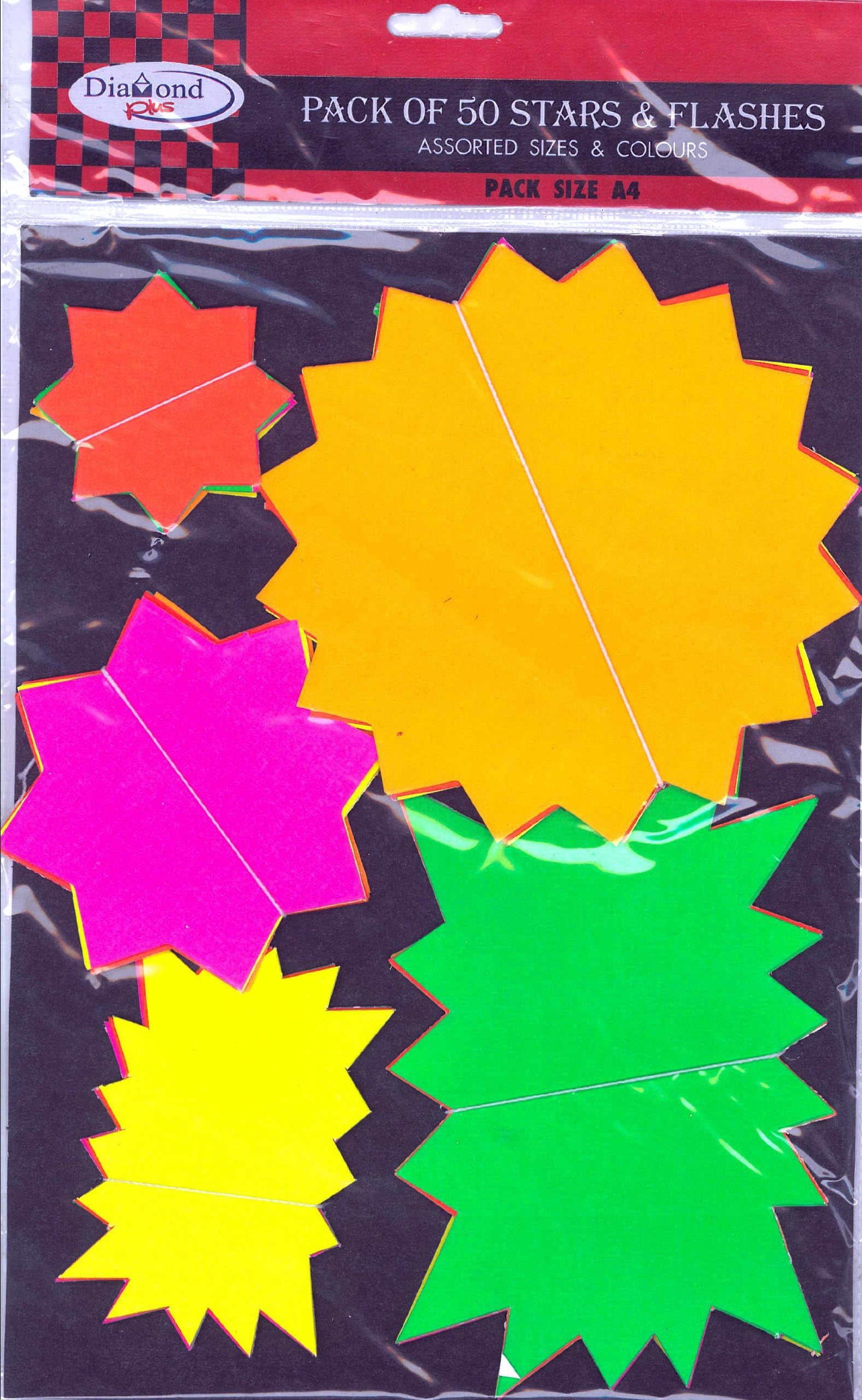 Pack of 50 Assorted coloured neon card Stars and Flashes : Amazon.co.uk ...