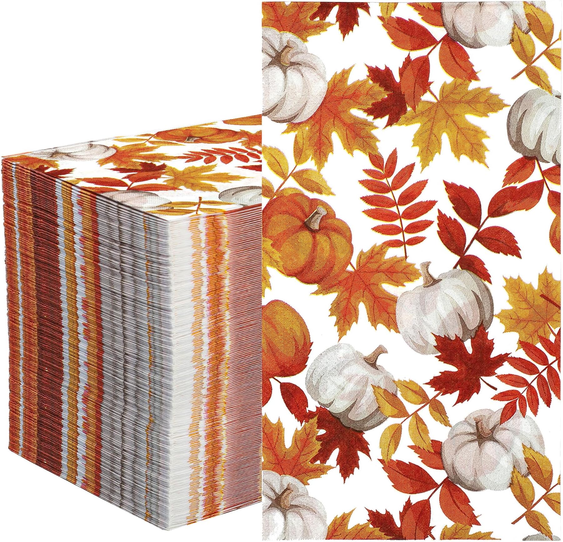 Amazon.com: 120 Pieces Fall Paper Napkins Pumpkin Maple Leaves Guest ...