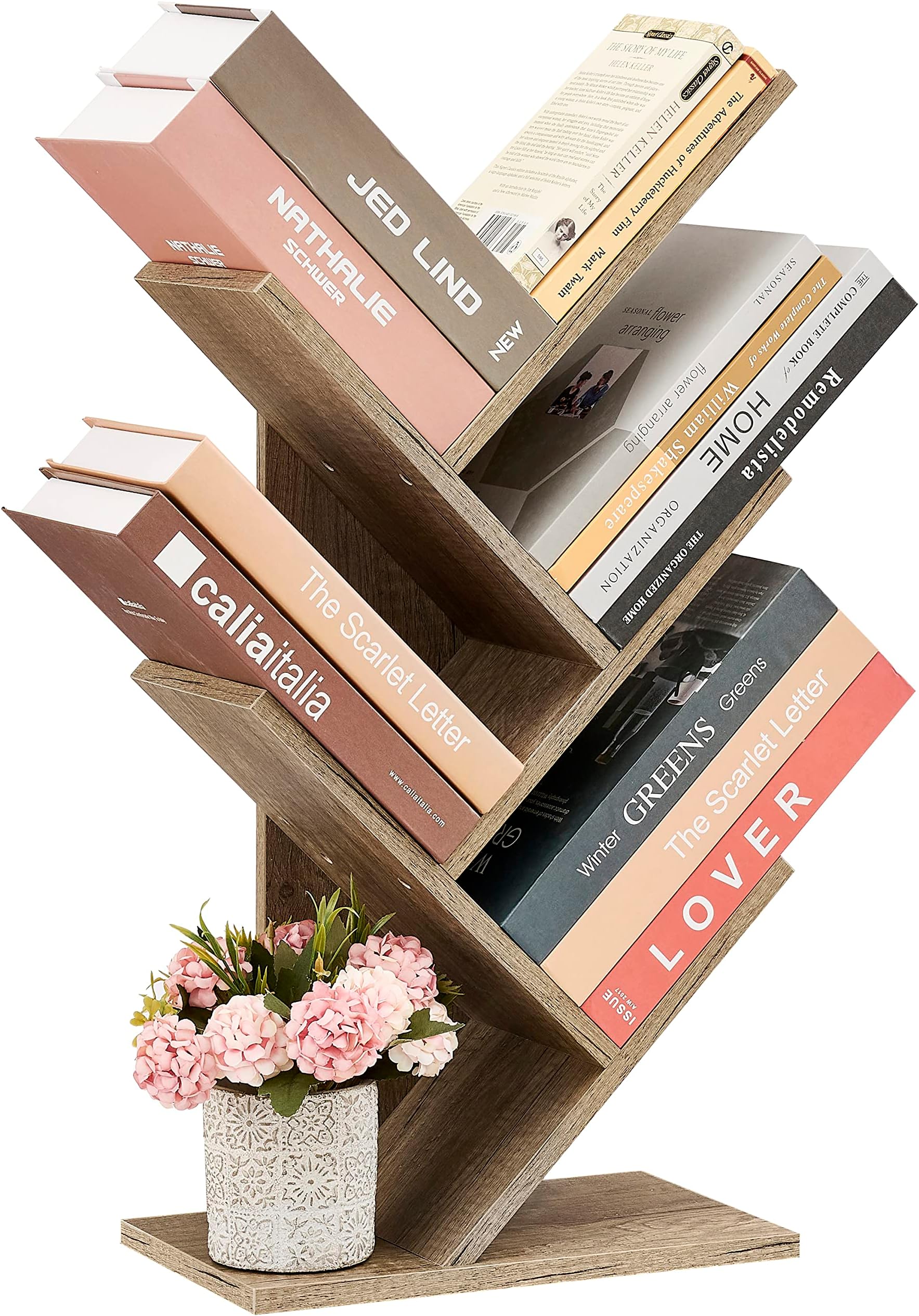 Amazon.com: growfessor Bookshelf Tree 4-Tier Rustic Brown Tree Bookcase ...