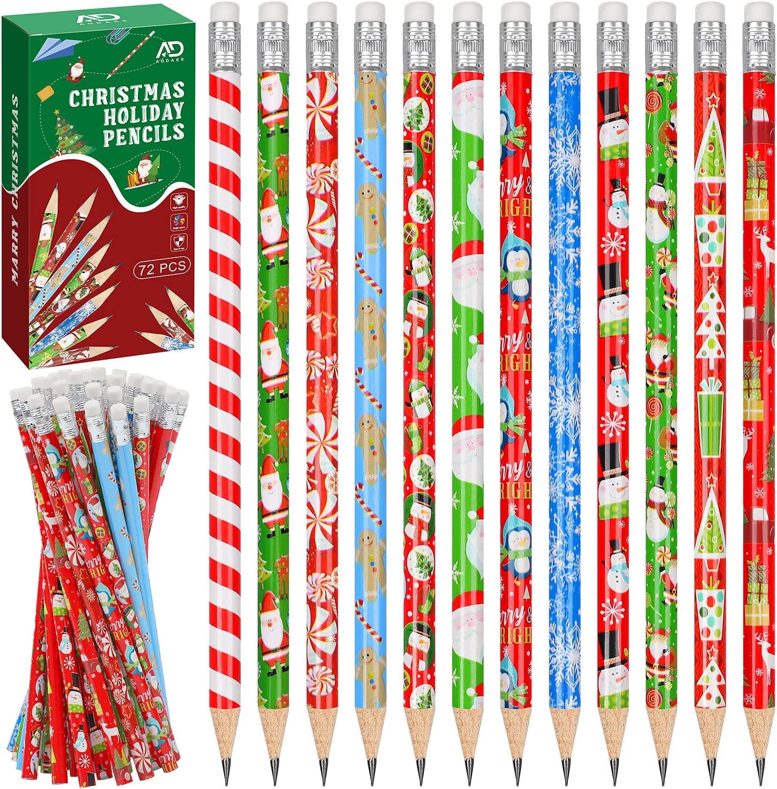 Amazon.com : Aodaer 72 Pieces Christmas Holiday Pencils Assorted ...