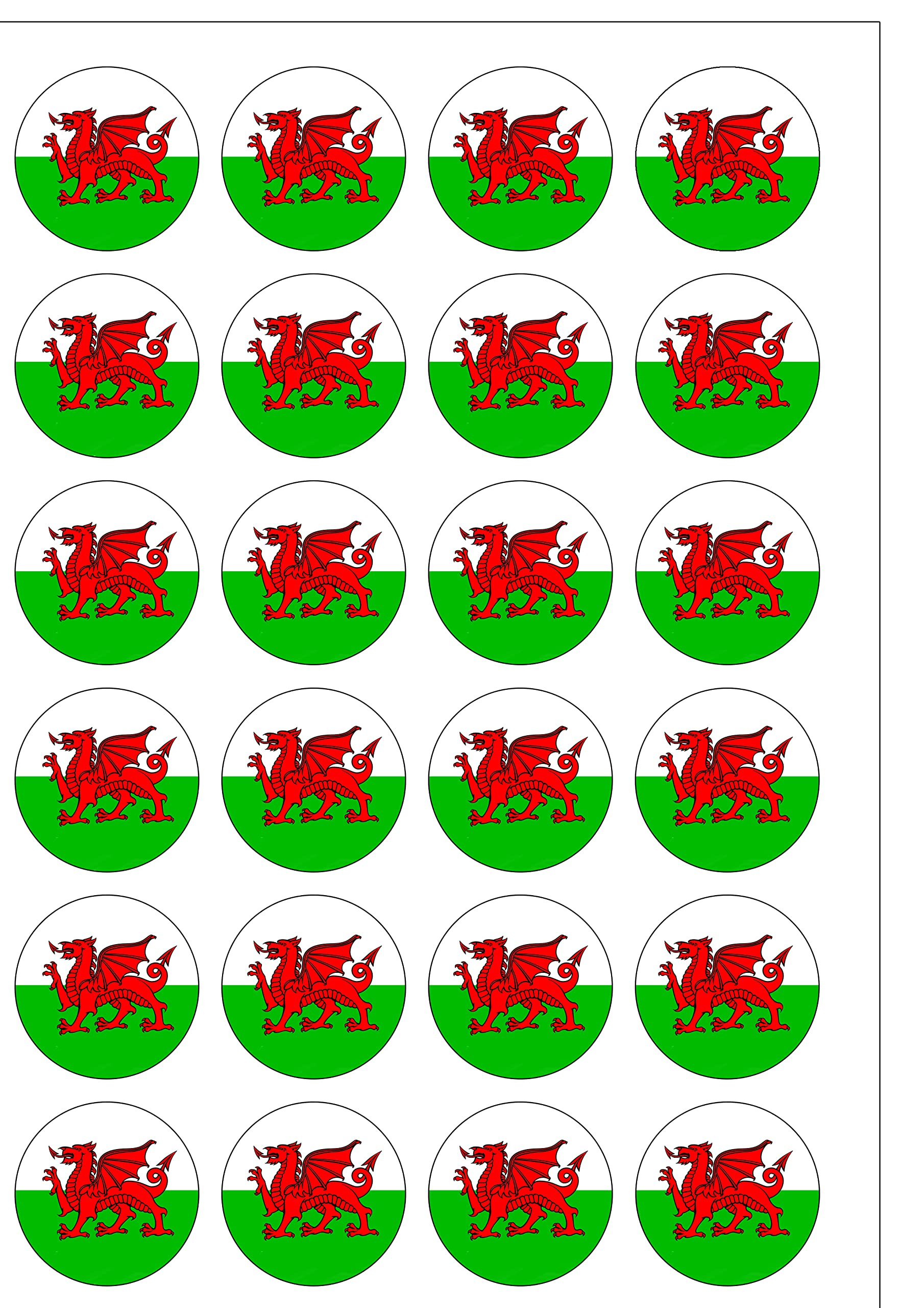 24 Precut Welsh Wales Flag Edible Wafer paper Cake Toppers Decorations ...