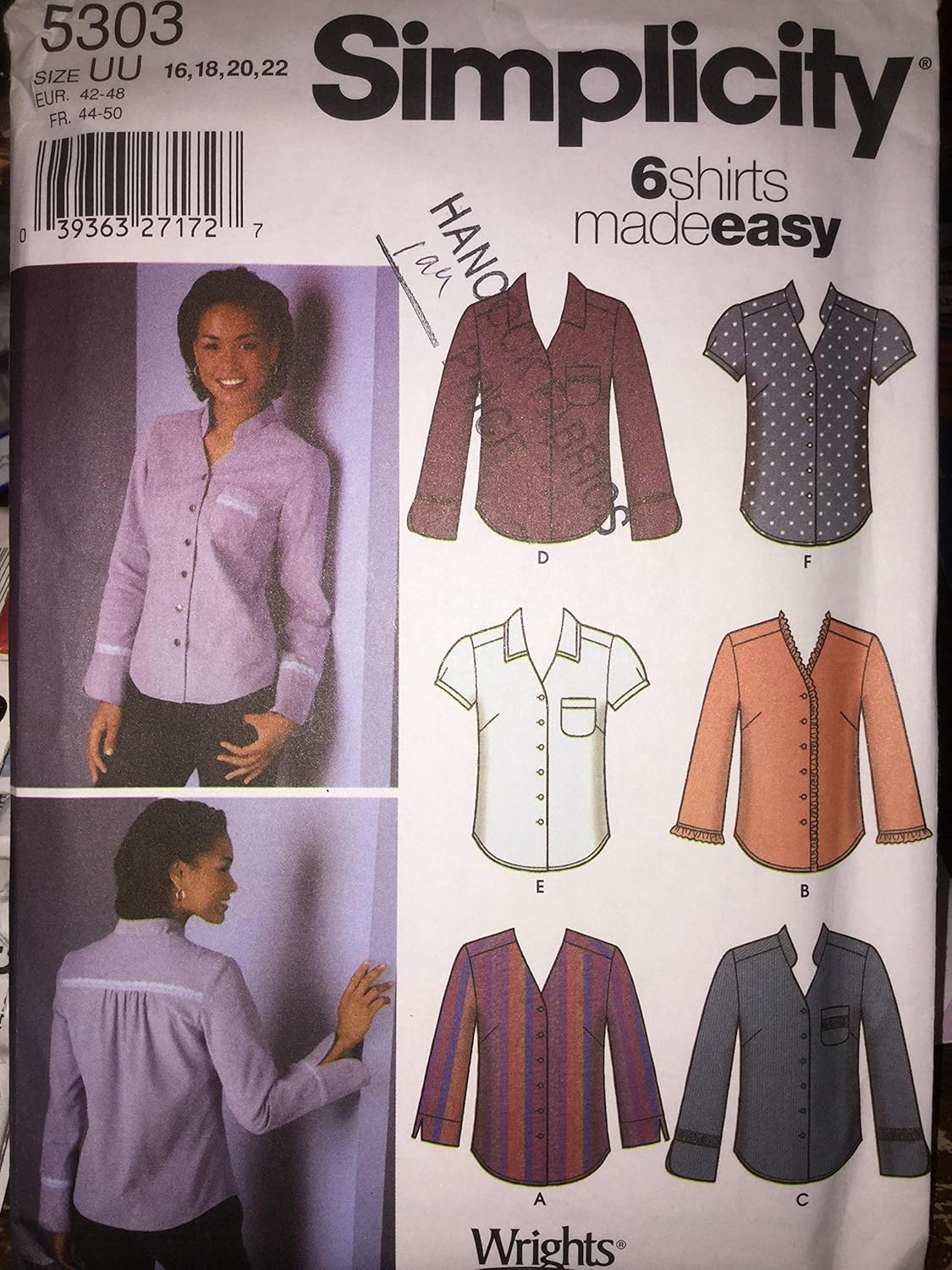 Amazon.com: Simplicity 5303 6 Shirts Made Easy Sewing Pattern Misses 16 ...