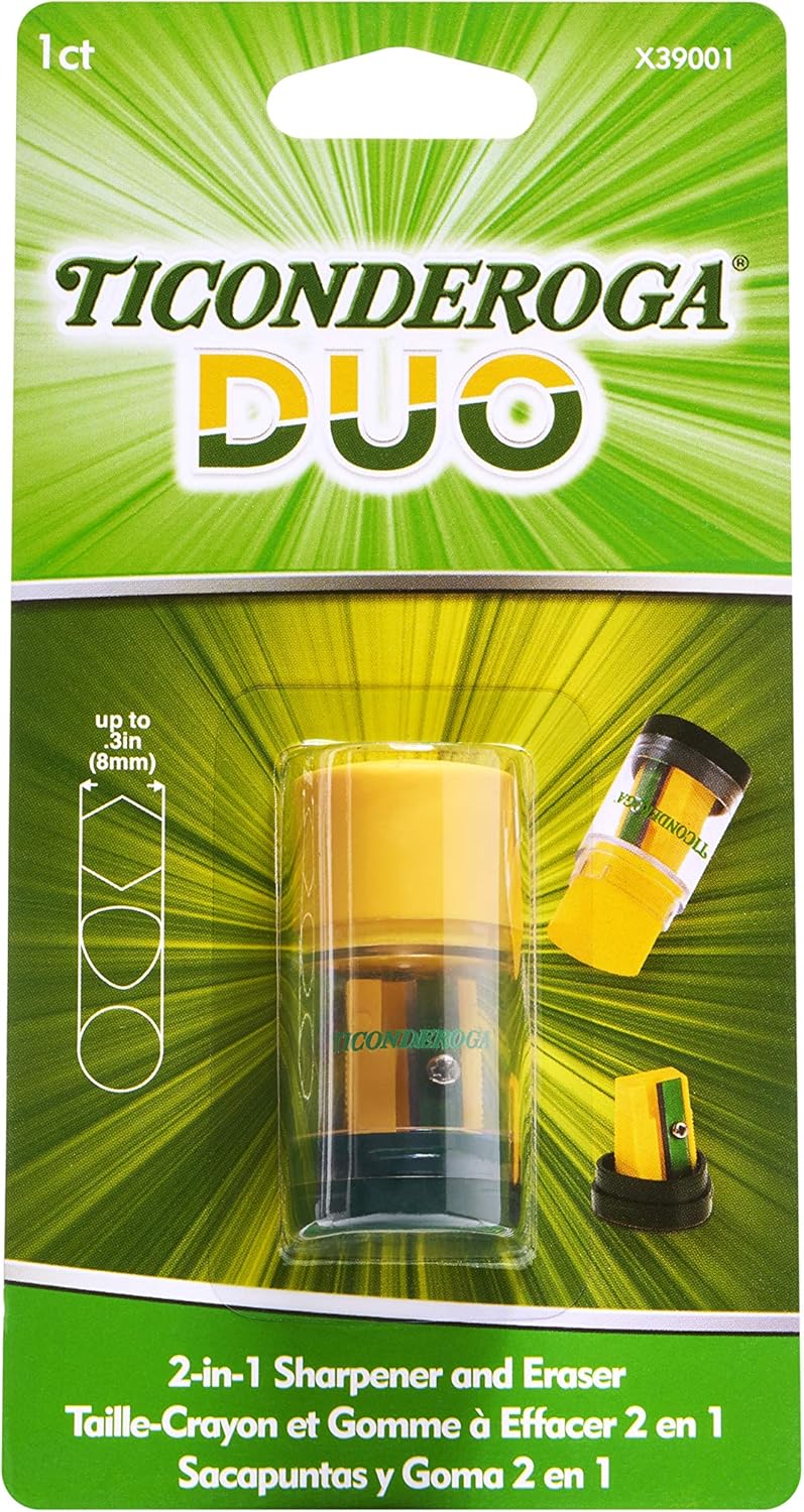 Amazon.com: Ticonderoga DUO Pencil Sharpener/Eraser, Green and Yellow, 1 Count, 6 Packs (X39001 ...