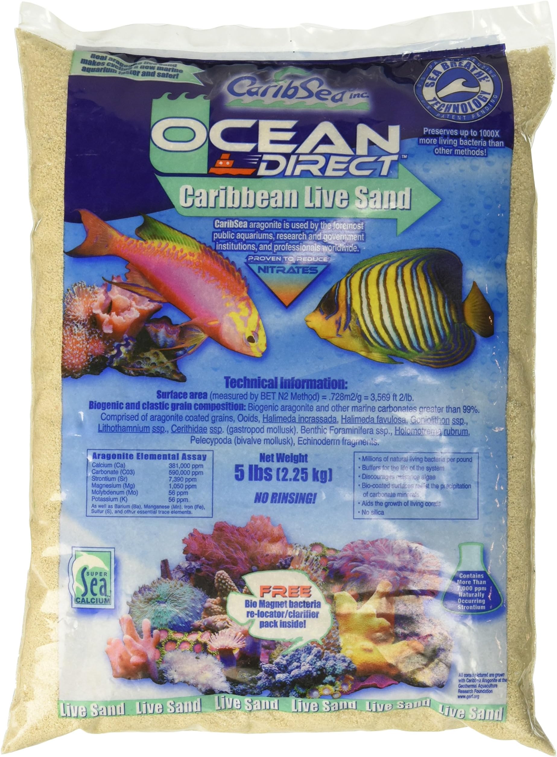 CaribSea ACS00905 Ocean Direct Natural Live Sand for Aquarium, 5-Pound ...