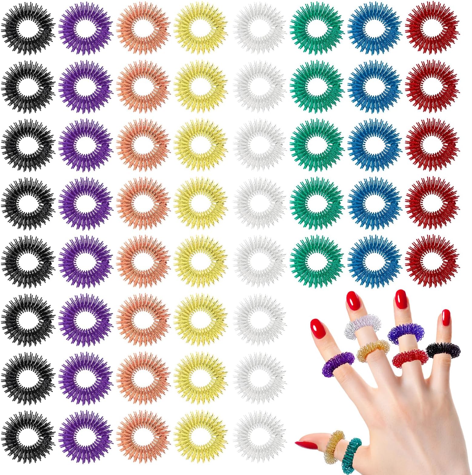 Amazon.com: 200 Pcs Acupressure Rings Spiky Sensory Finger Rings Stress ...
