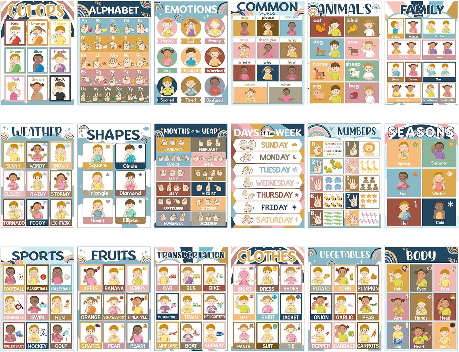 Amazon.com: gisgfim 18 Pieces America Sign Language Poster ASL Charts ...