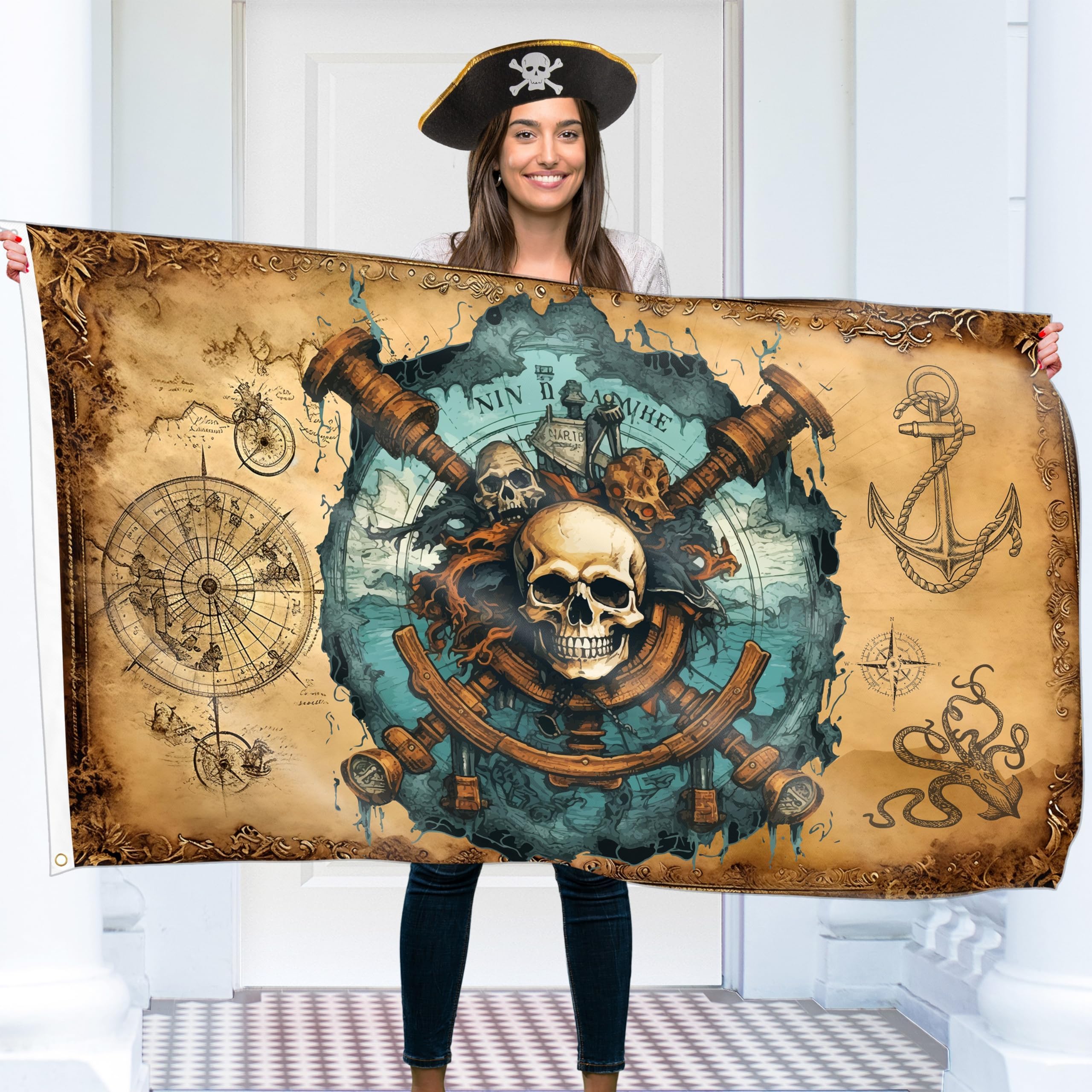 Jolly Roger Pirate Flag (with Patch) 5ft x 3ft : Amazon.co.uk: Garden