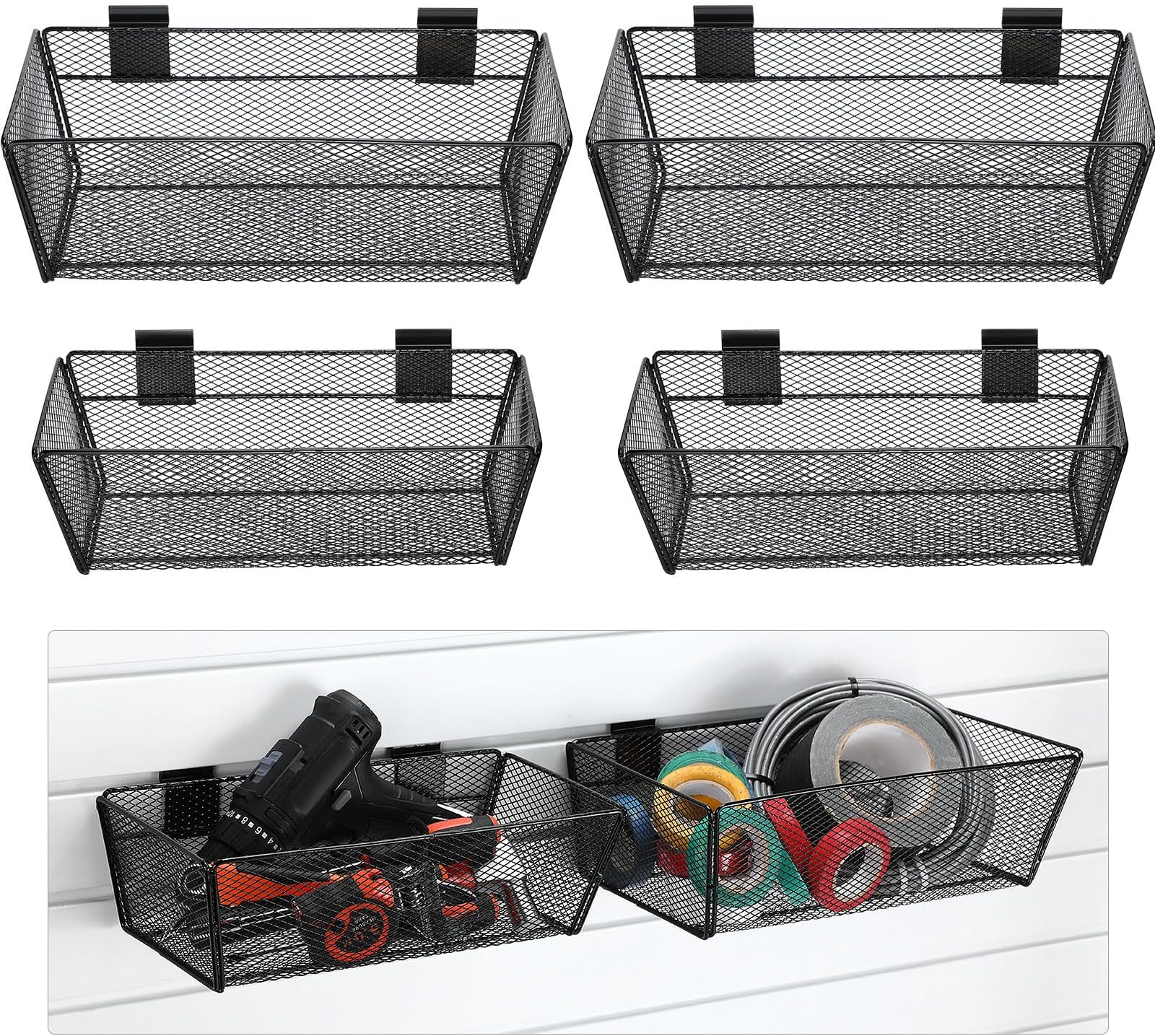 Amazon.com: Barydat 4 Pcs Slatwall Baskets Set 2 Sizes Large Metal ...