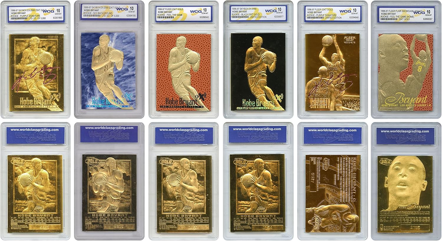 Amazon.com: 1996-97 Fleer Skybox Kobe Gold Leaf 6-Card Rookie RC Set ...