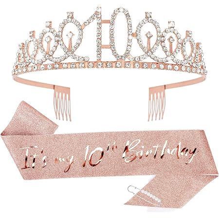 Amazon.com : CIEHER 10th Birthday Crown and Sash + Pearl Pin Set, 10th ...