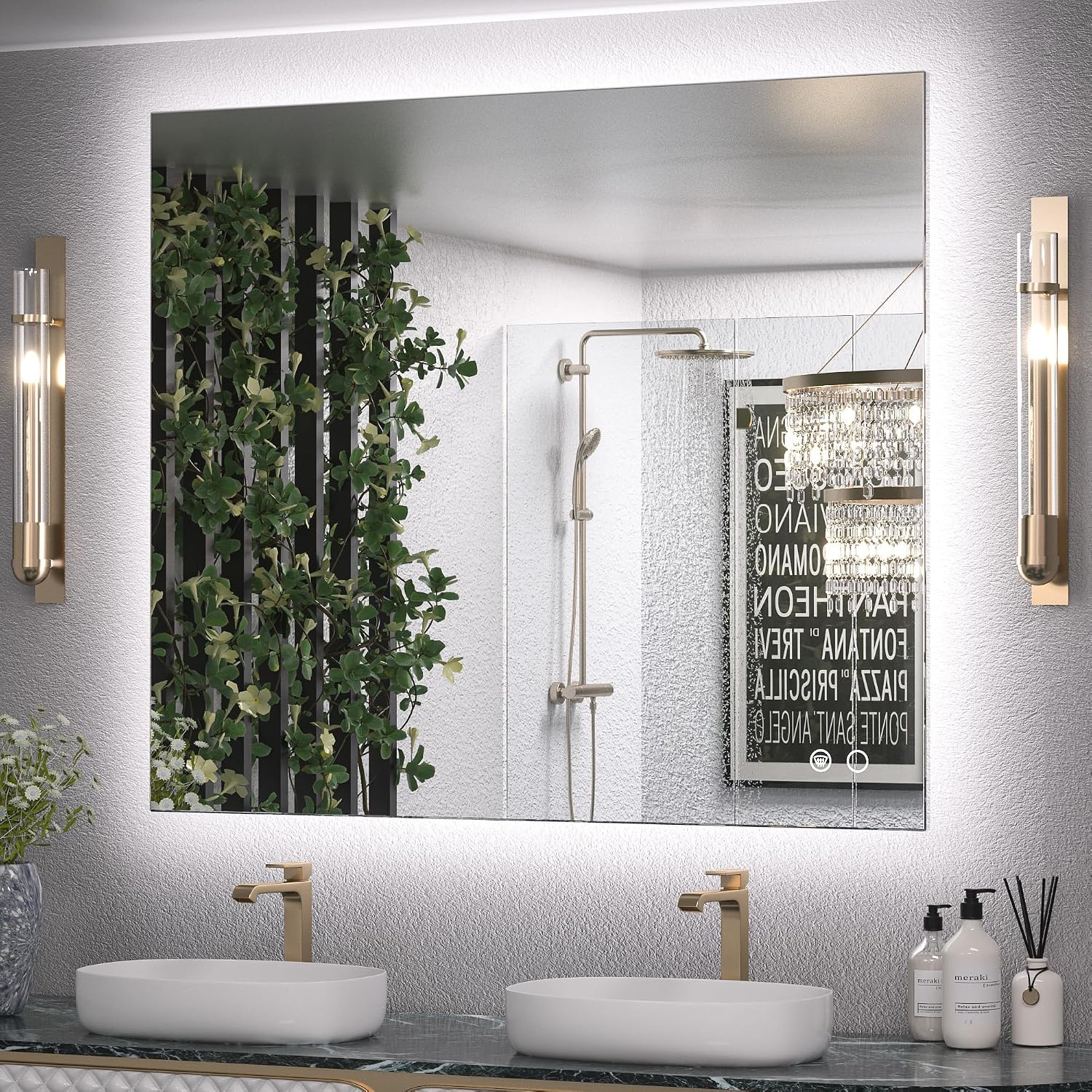 Amazon.com: Keonjinn 42 x 36 Inch LED Bathroom Mirror with Backlit ...