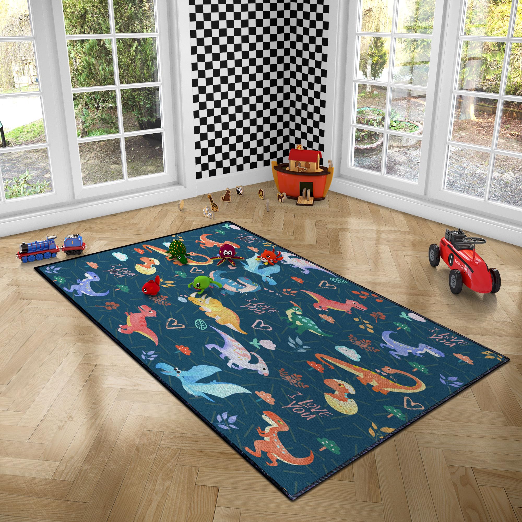 Dinosaur Area Rugs for Kids Room Boys Girls, 3'×5' Cartoon Carpet ...