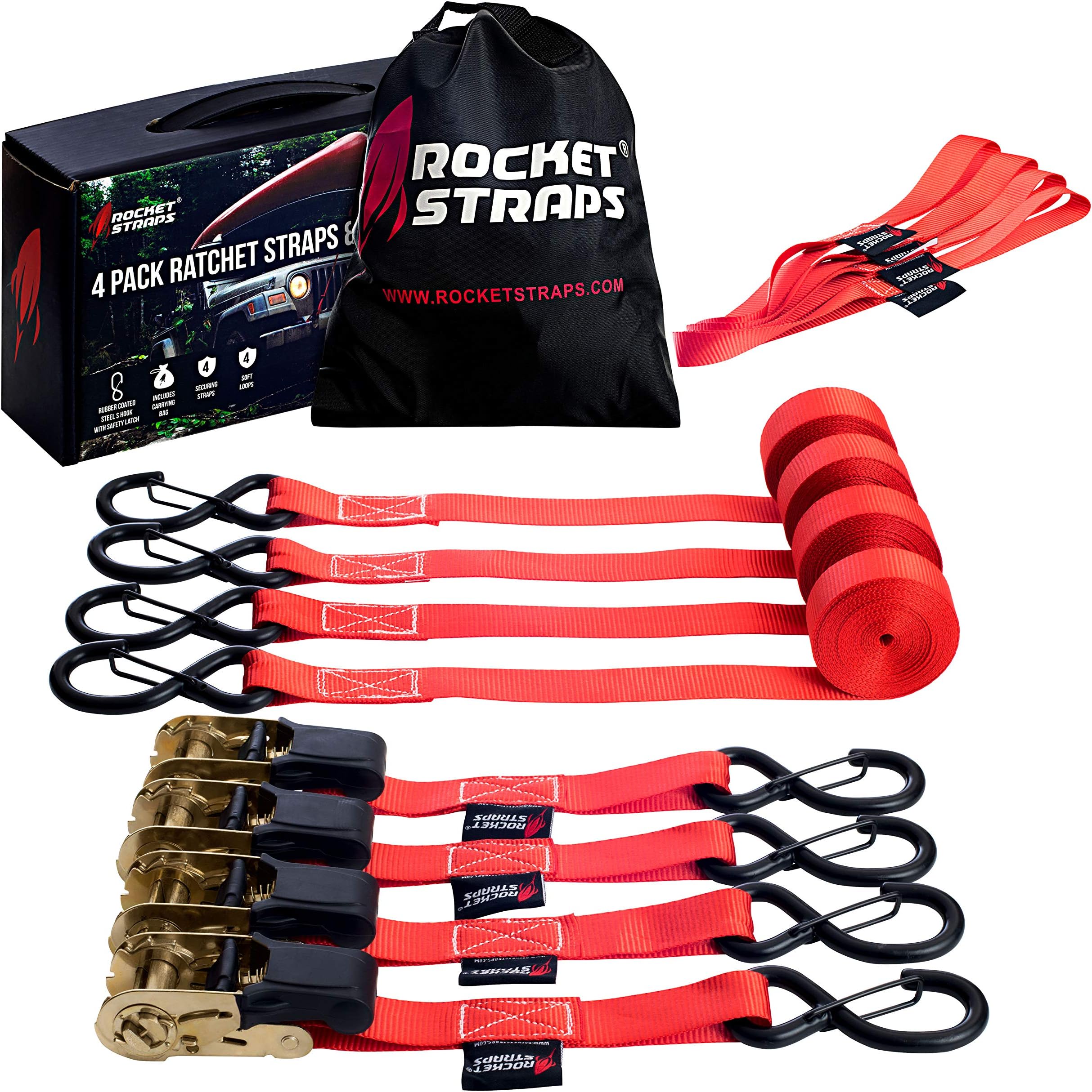 Amazon.com: Rocket Straps Ratchet Tie Down Straps (4PK) | 1" x 17 ...
