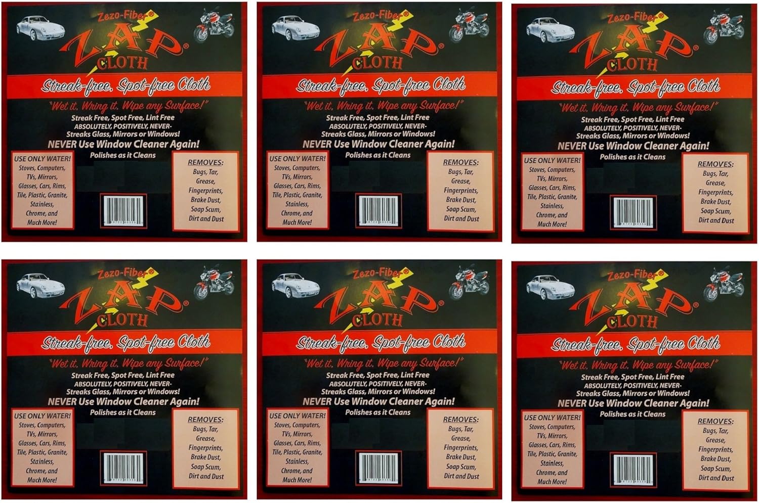 Amazon.com: Zap Cloth Zezo-Fiber, Streak Free and Spot Free, 6 Cloths ...