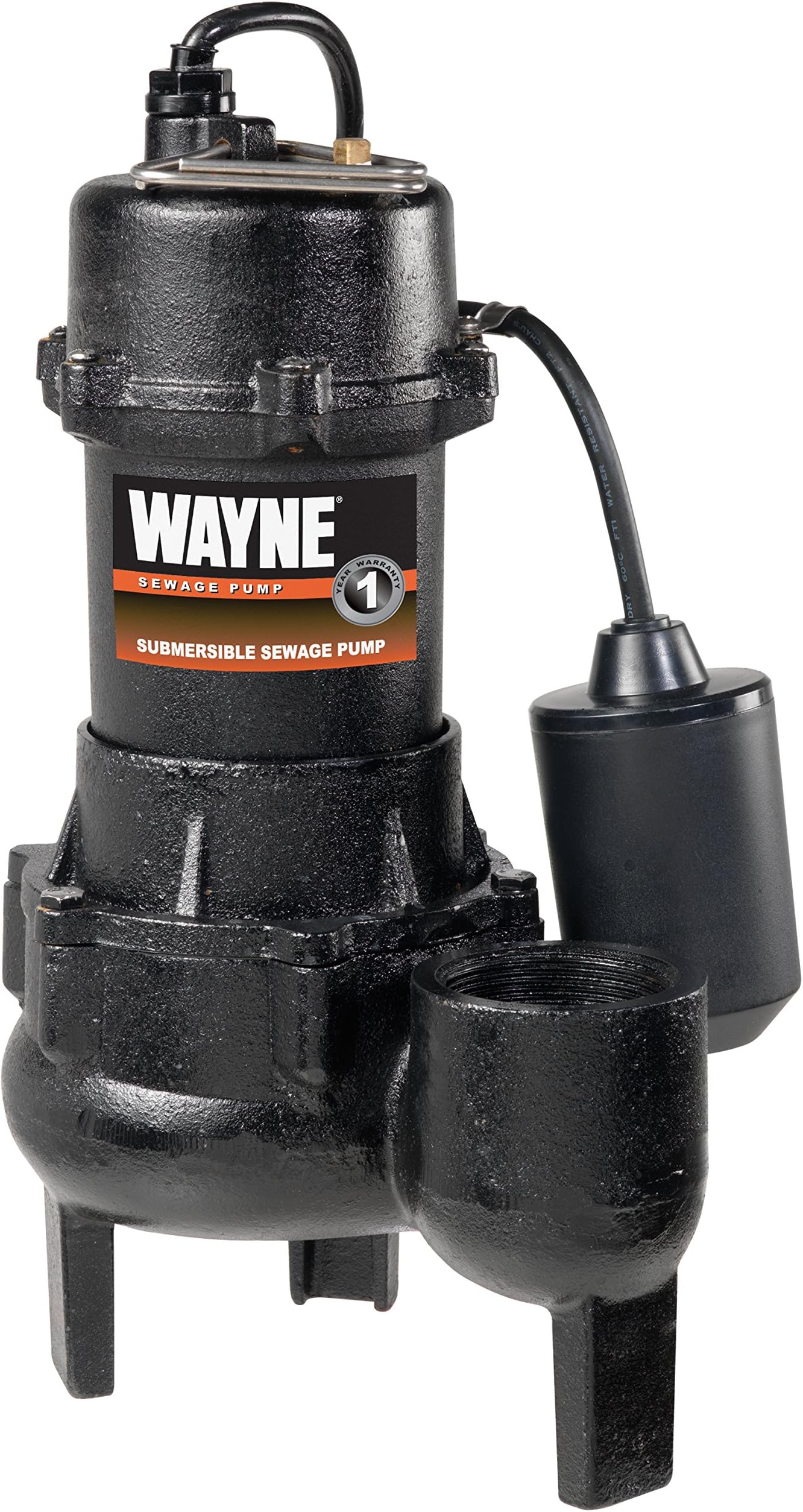 Wayne RPP50 Cast Iron Sewage Pump with Piggy Back Tether Float Switch ...