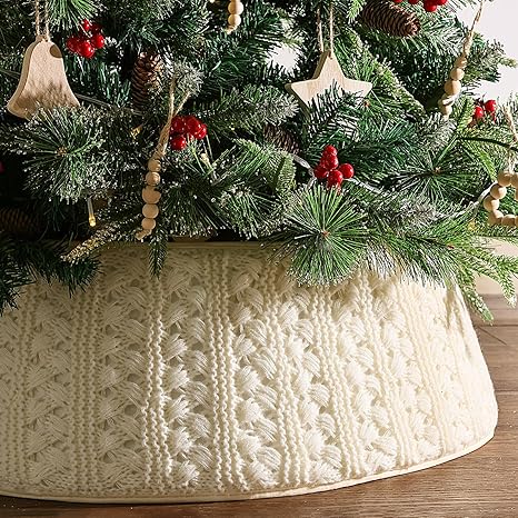 Amazon.com: Treory Knitted Christmas Tree Collar: Cream White Basket ...