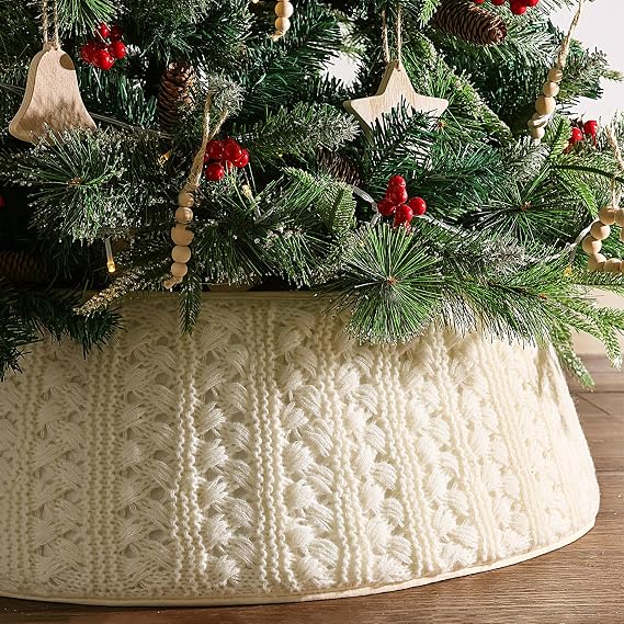 Amazon.com: Treory Knitted Christmas Tree Collar: Cream White Basket ...