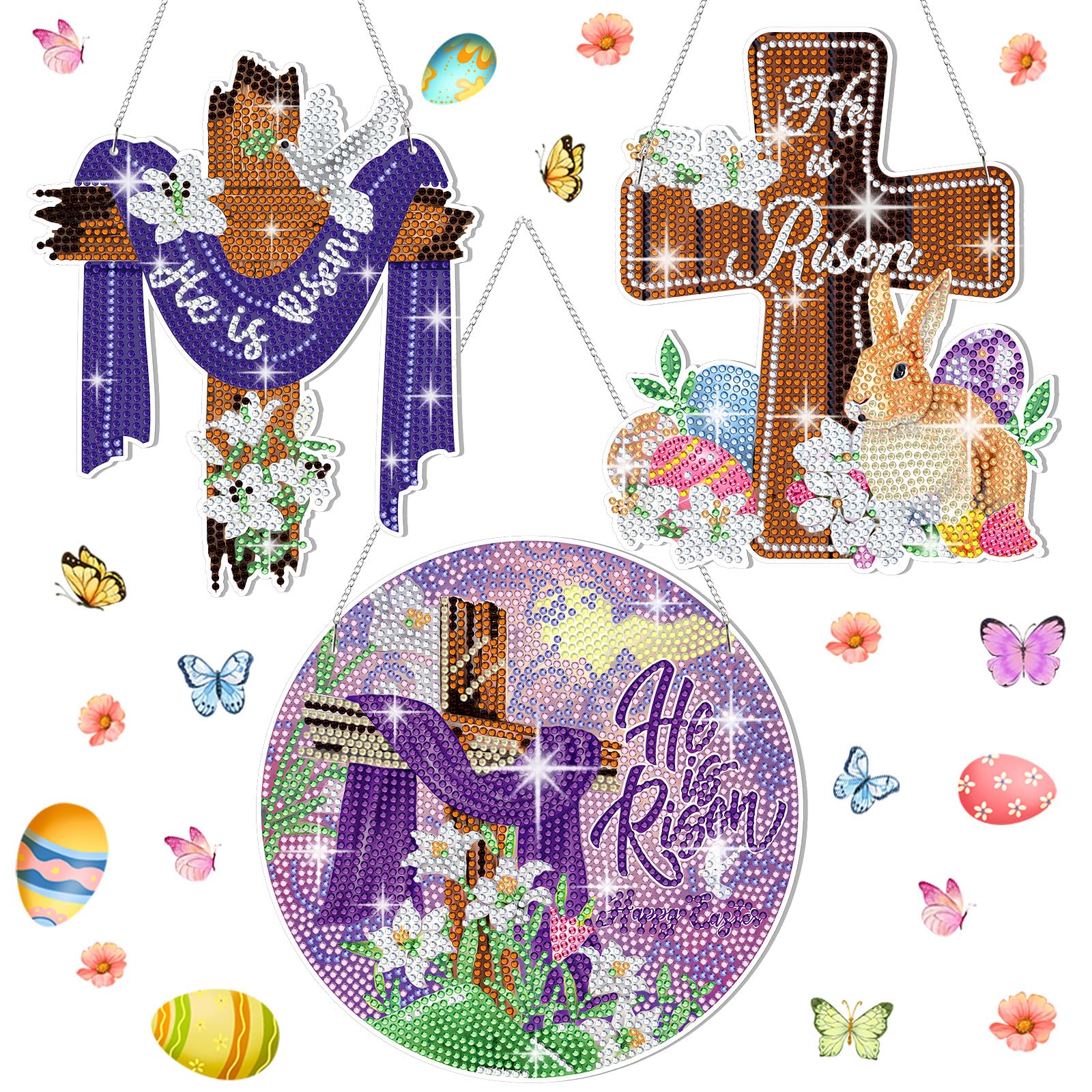 Amazon.com: Menkxi 3 Set 5d He is Risen Easter Diamond Painting Hanging ...