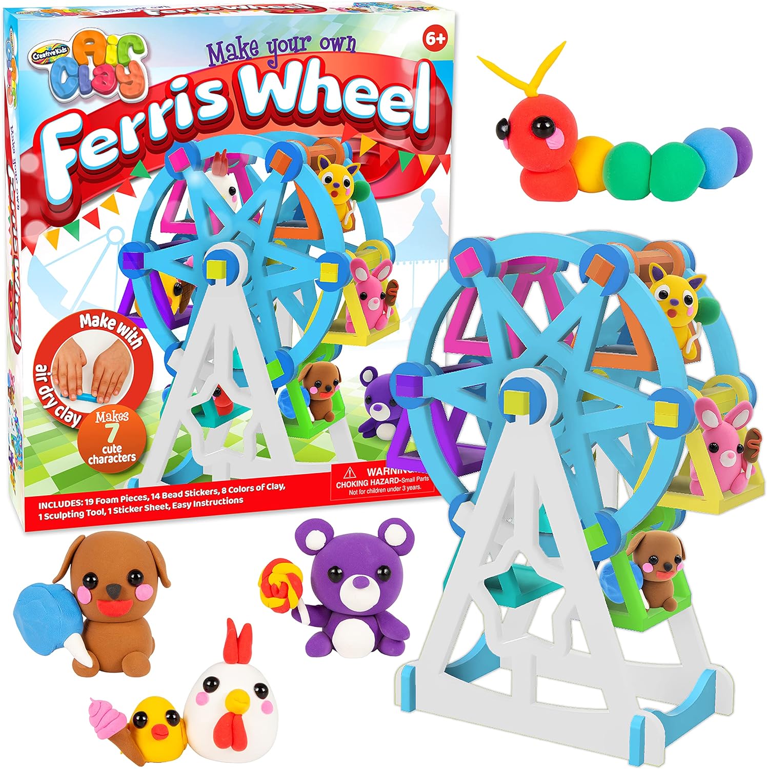 Amazon.com: Creative Kids Air Dry Clay Ferris Wheel Kit - Easy Modeling ...