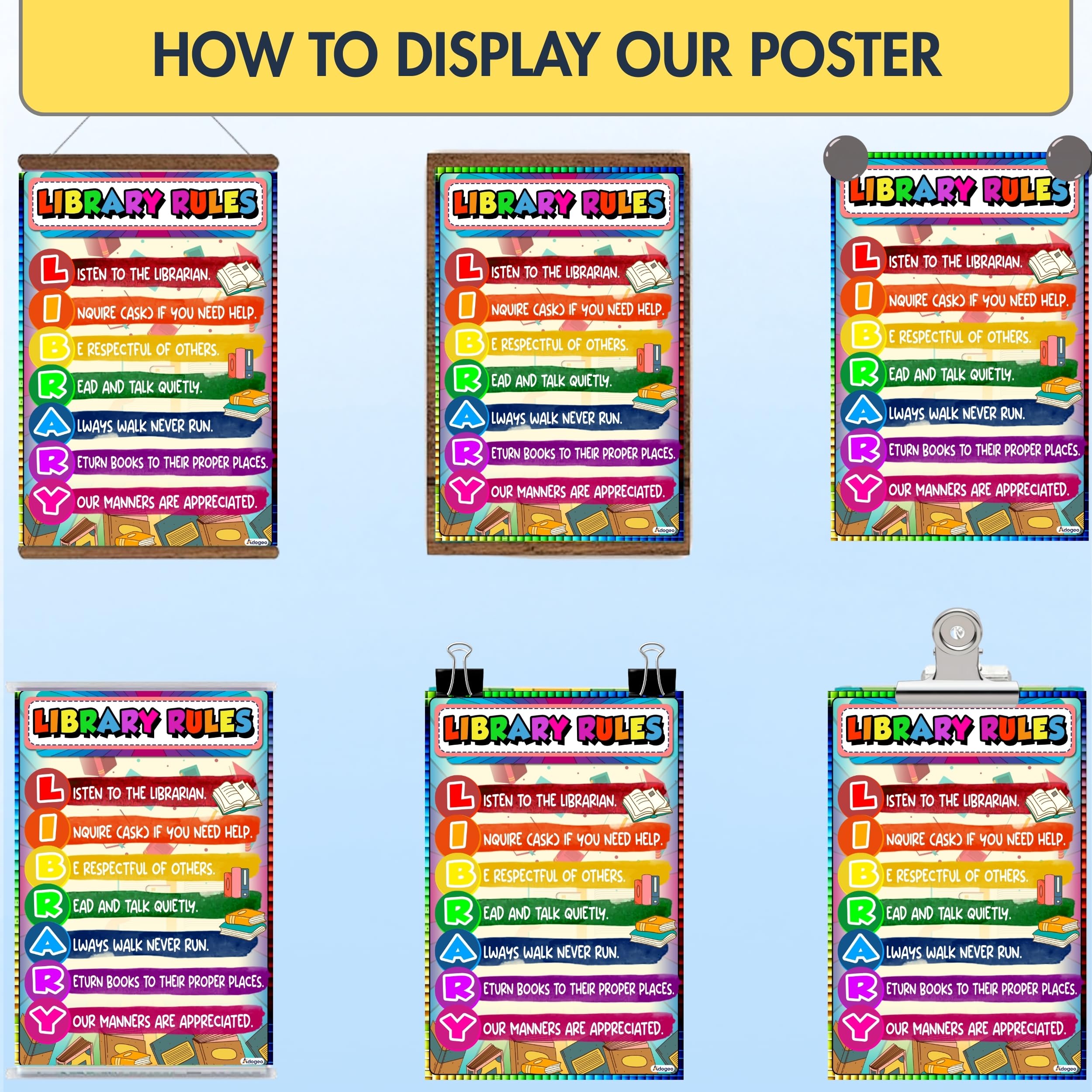 Snapklik.com : ADOGEO Library Rules Poster - Colorful Educational ...