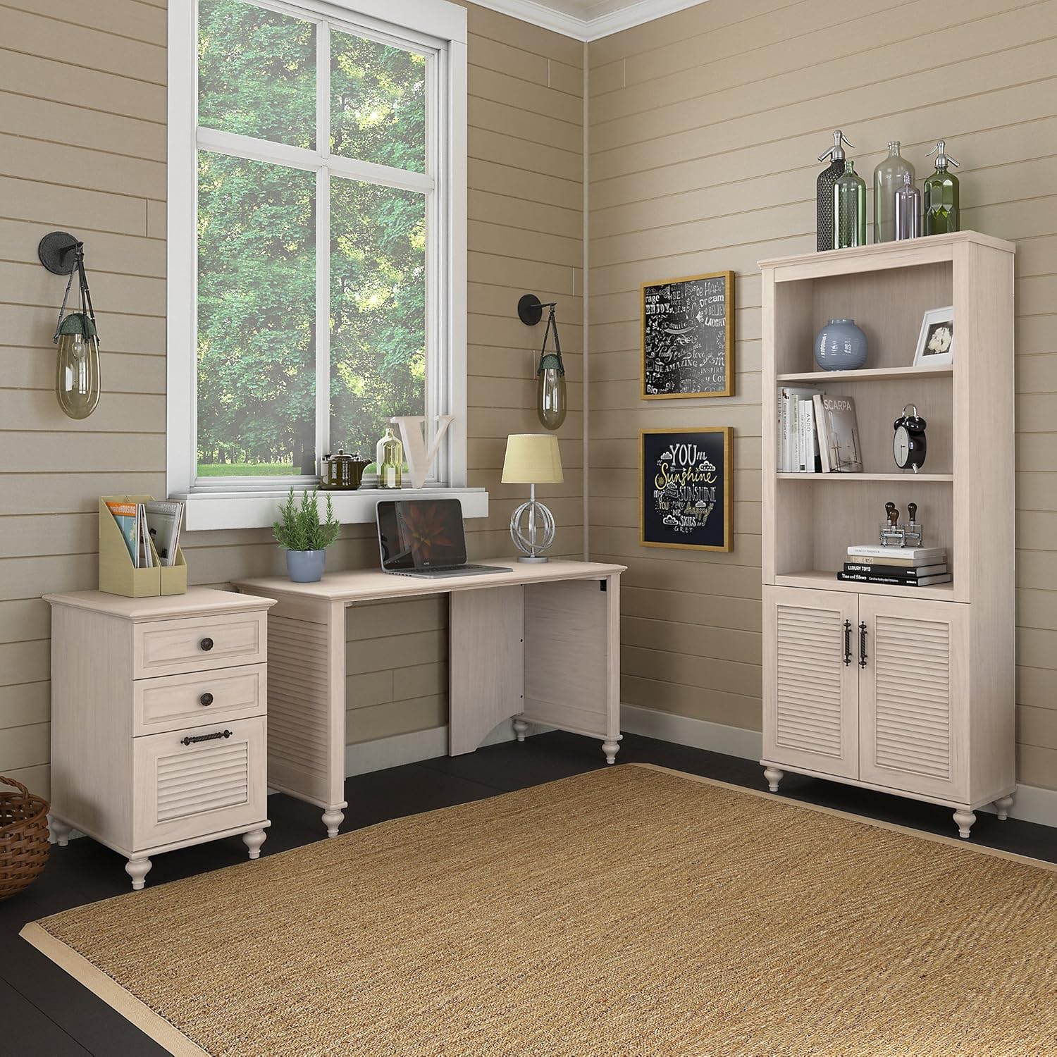 Amazon.com: Bush Furniture Volcano Dusk Desk with Bookcase and 3 Drawer ...