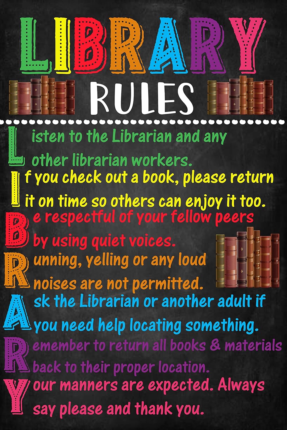 Amazon.com: Minitowz Library Rules Kids Reading and Learning Wall Art ...