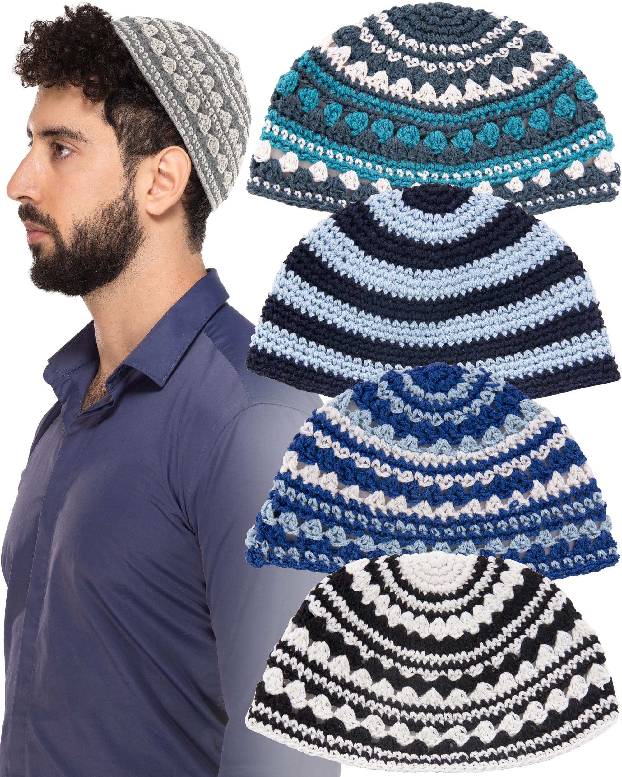 Amazon.com: HolYudaica Pack of 4-Pcs - Hq 23cm/Large Size Mix Colors Handmade Frik Kippah for ...