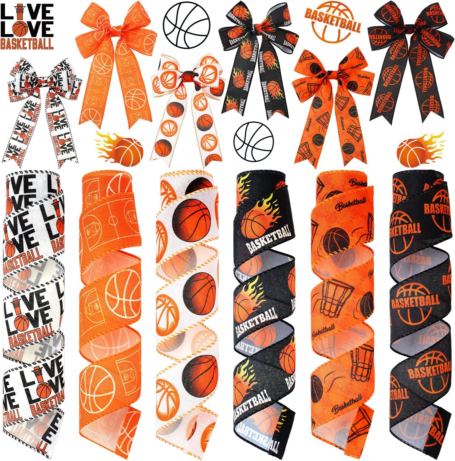 Amazon.com: Tigeen 6 Rolls 30 Yards Basketball Craft Ribbon Basketball ...