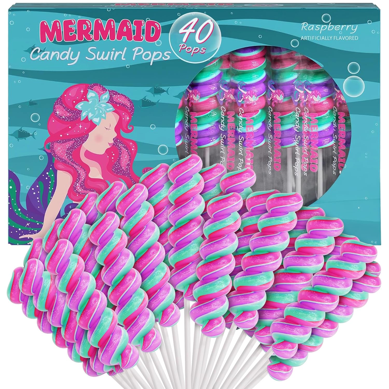 Amazon.com : Mermaid Lollipops- Swirl Lollipops Mermaid Candy For ...