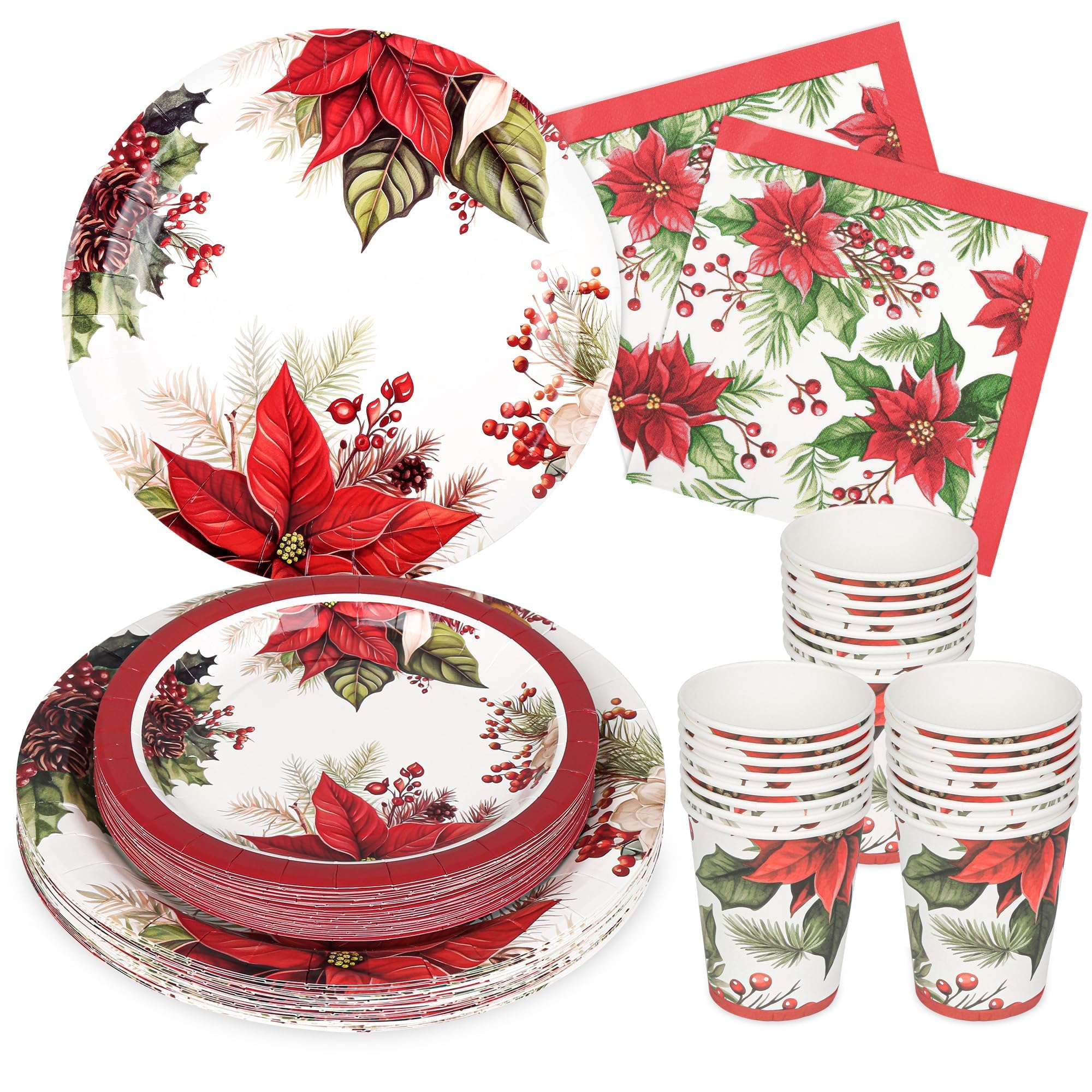 Amazon.com: Christmas Paper Plates Christmas Poinsettia Flower Plates ...