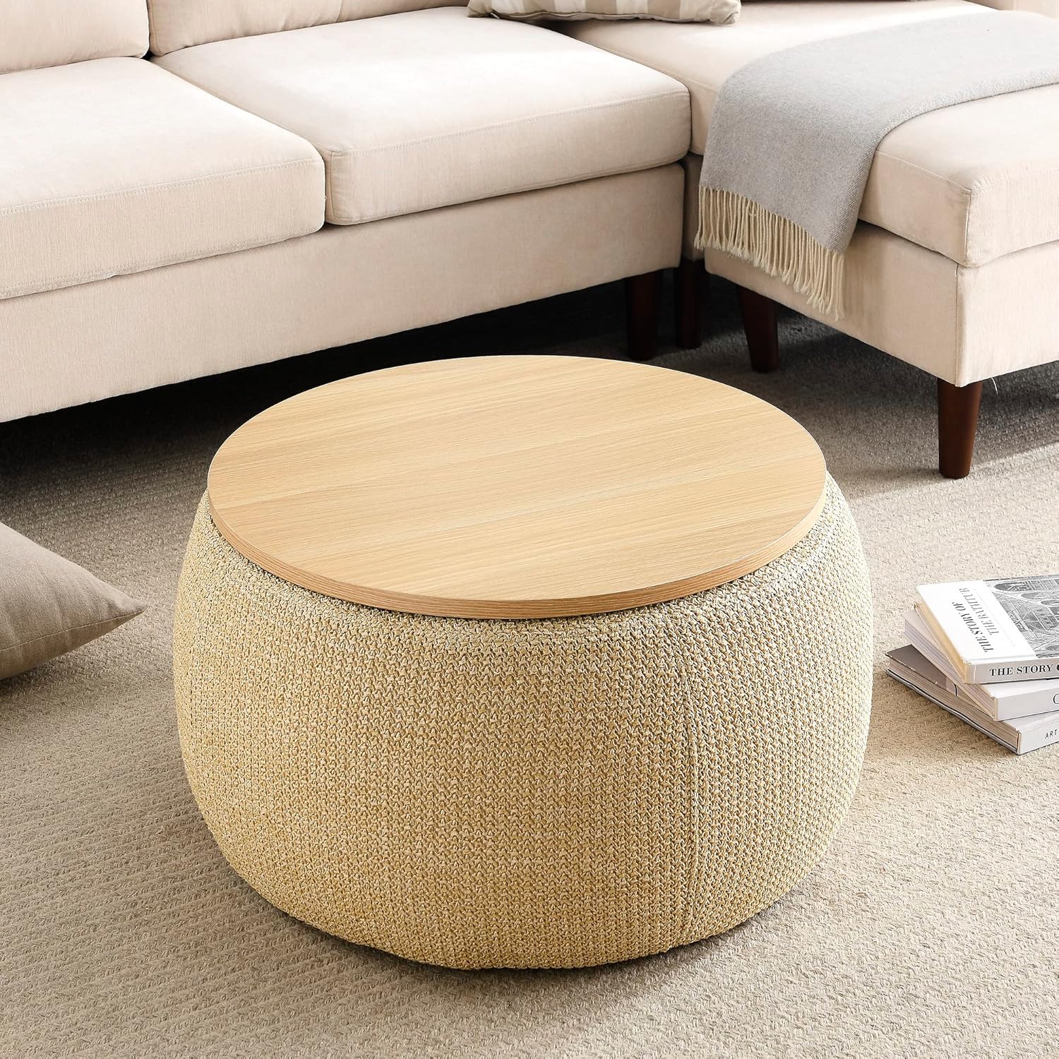 Amazon.com: Setawix Round Ottoman with Storage for Living Room ...