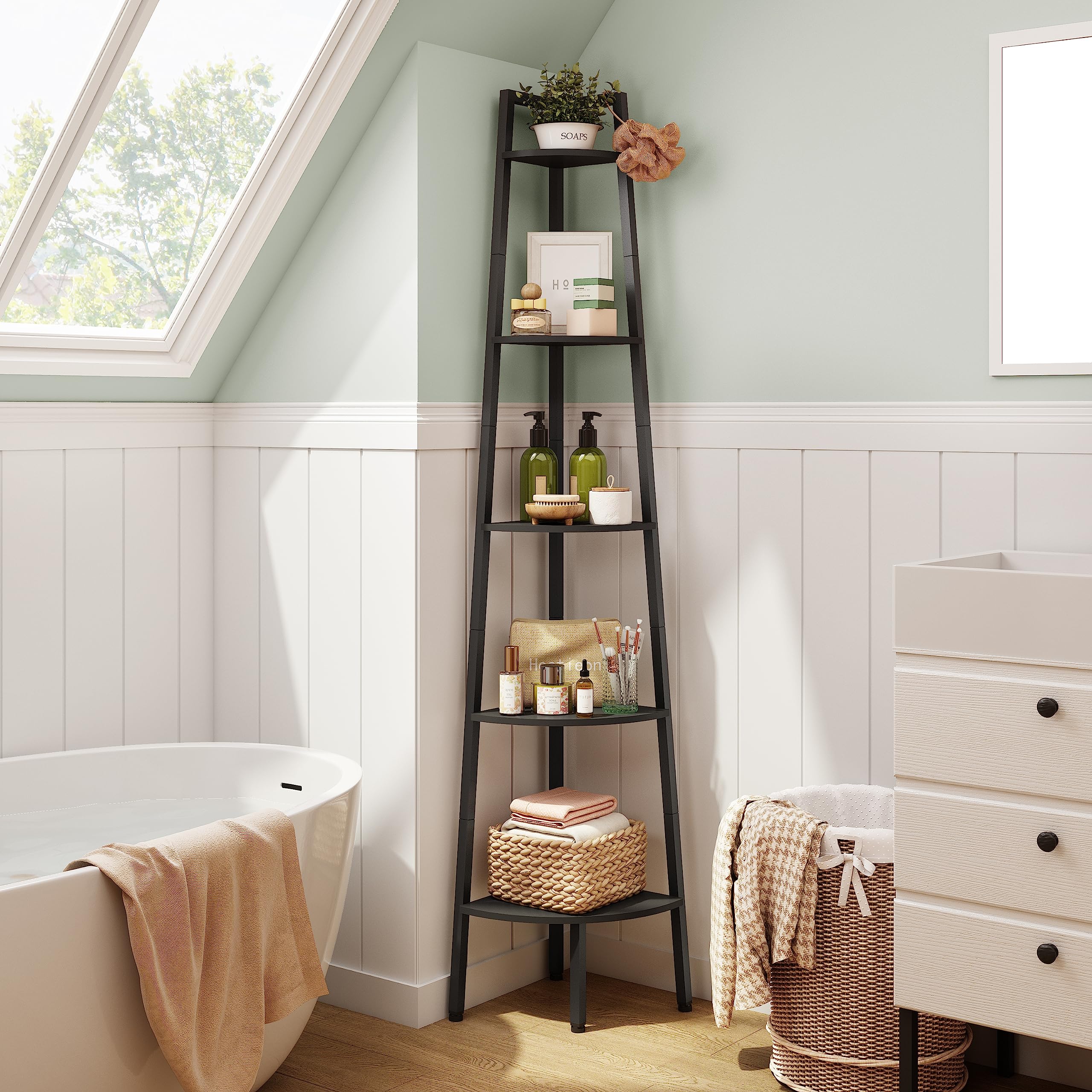 Snapklik.com : Corner Shelf, 5-Tier Corner Bookshelf, Rustic Corner ...