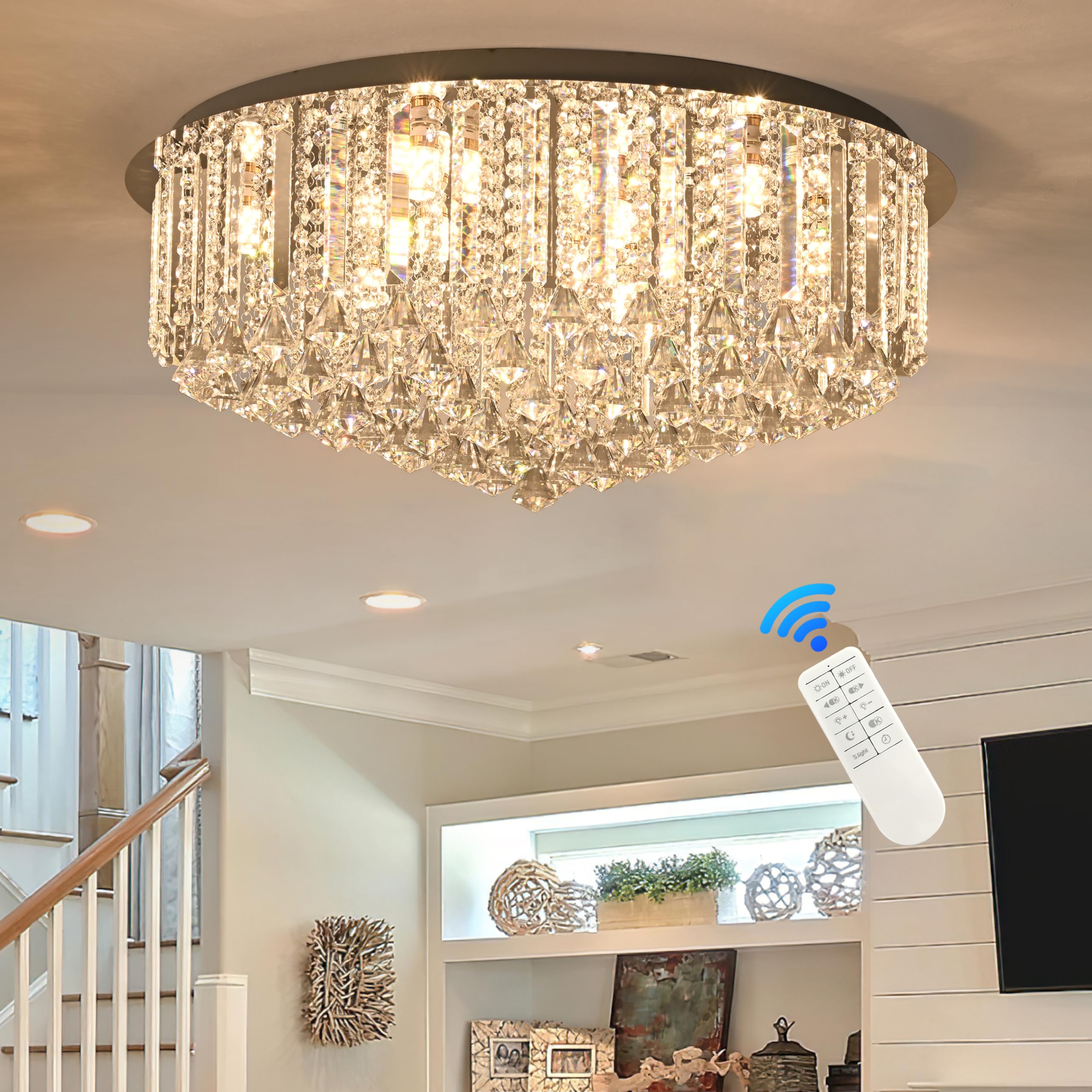 Mccokaige 32 Inch Crystal Ceiling Light K9crystal Flush Mount Ceiling ...