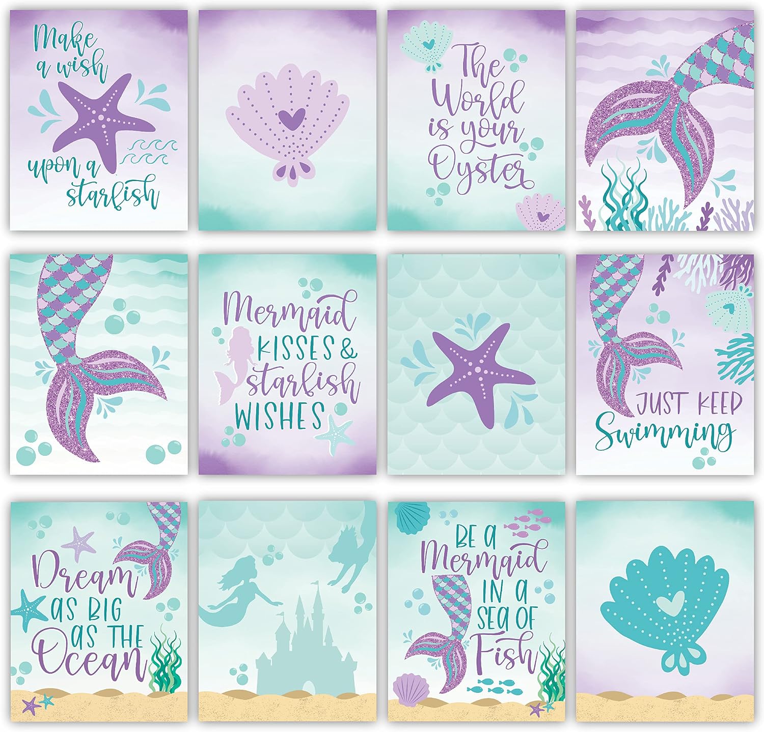 Hadley Designs 6 impresiones reversibles de decoración de sirena de 8 x ...