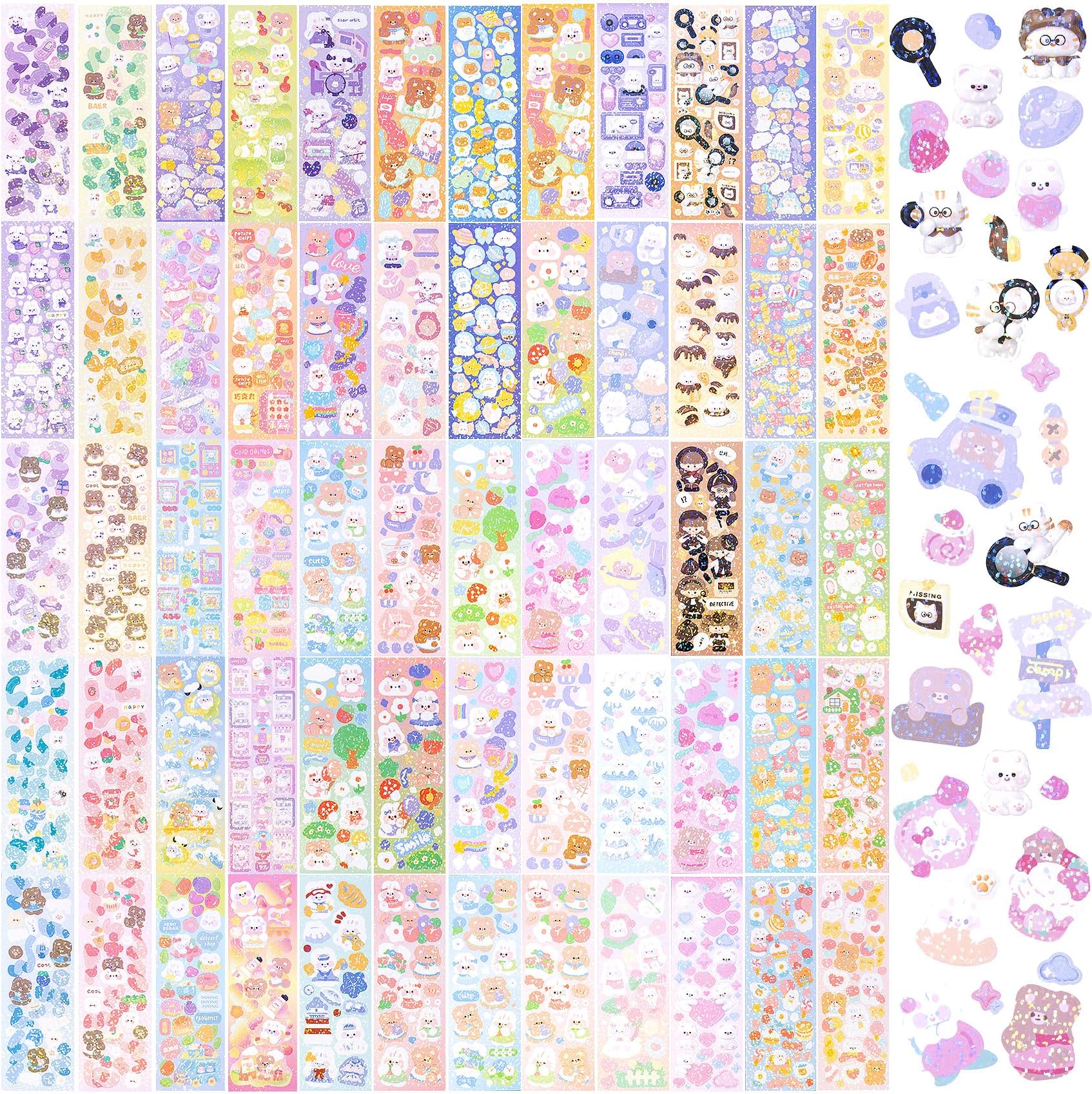Amazon.com: 50 Sheets Colorful Cute Korean Deco Heart Stickers for ...