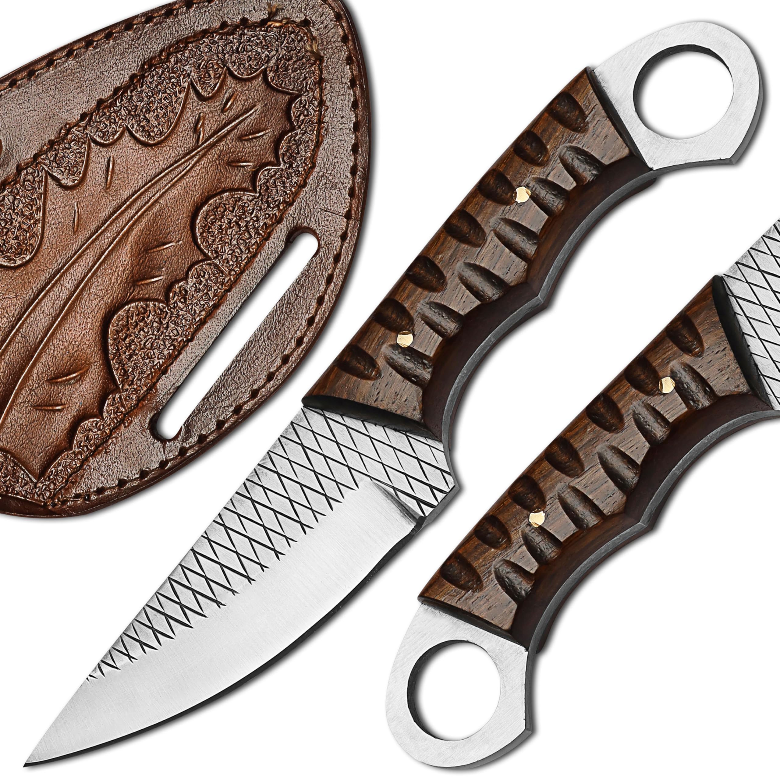 Amazon.com : KNIVEE Handmade Cowboy Skinner Knife – 3" RASP Steel Blade ...