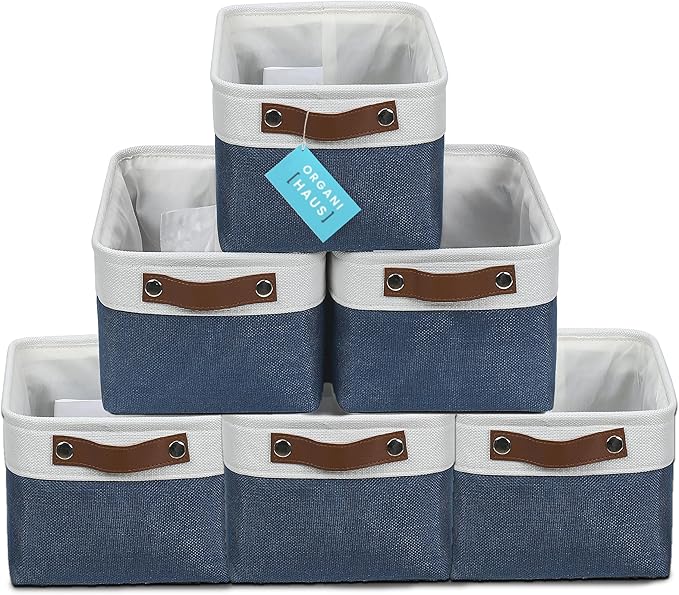OrganiHaus Small Fabric Storage Baskets for Shelves 6 Pack, 12x8in ...