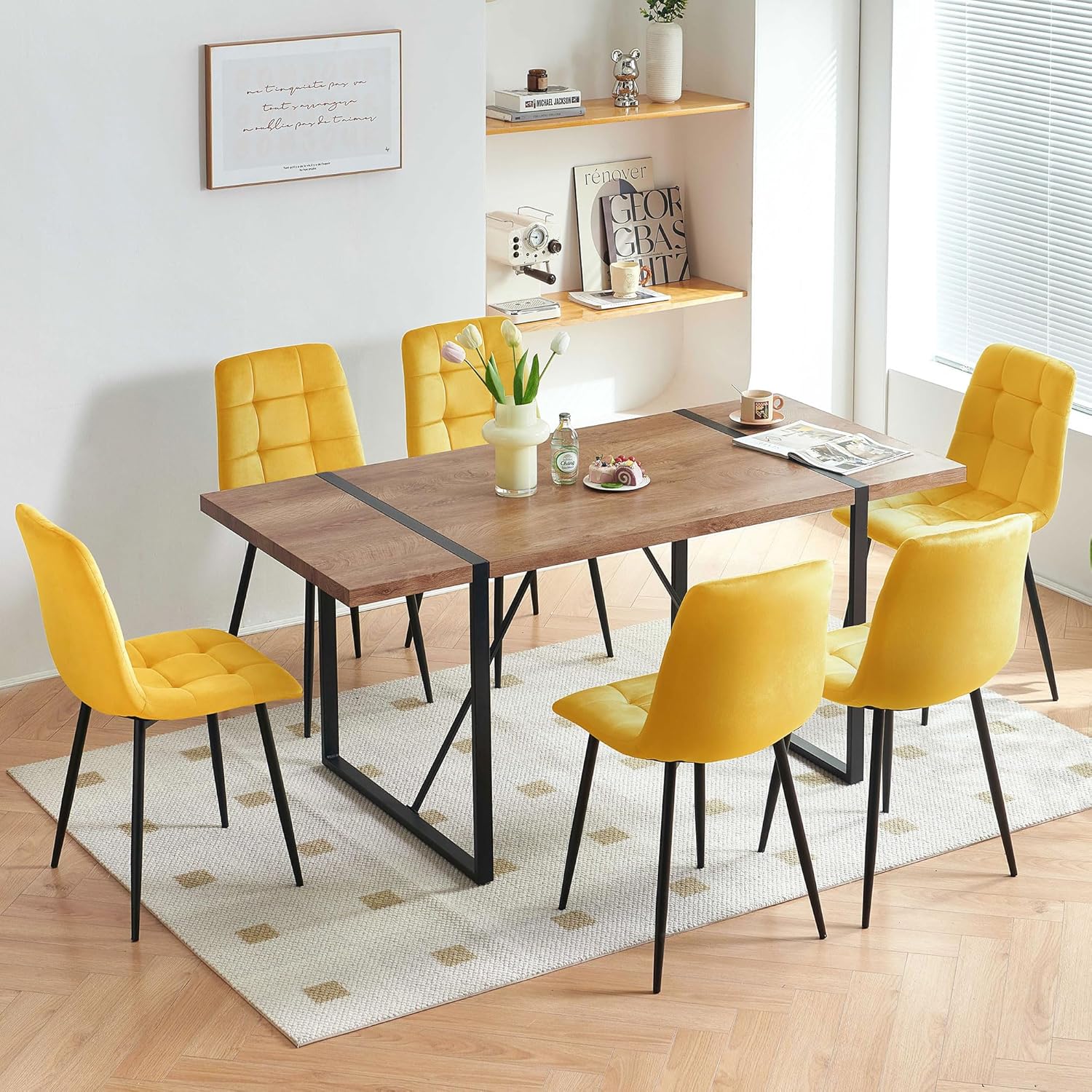 Amazon.com - Homedot Large Dining Table Set for 6, 66 Inch Oblong Table ...