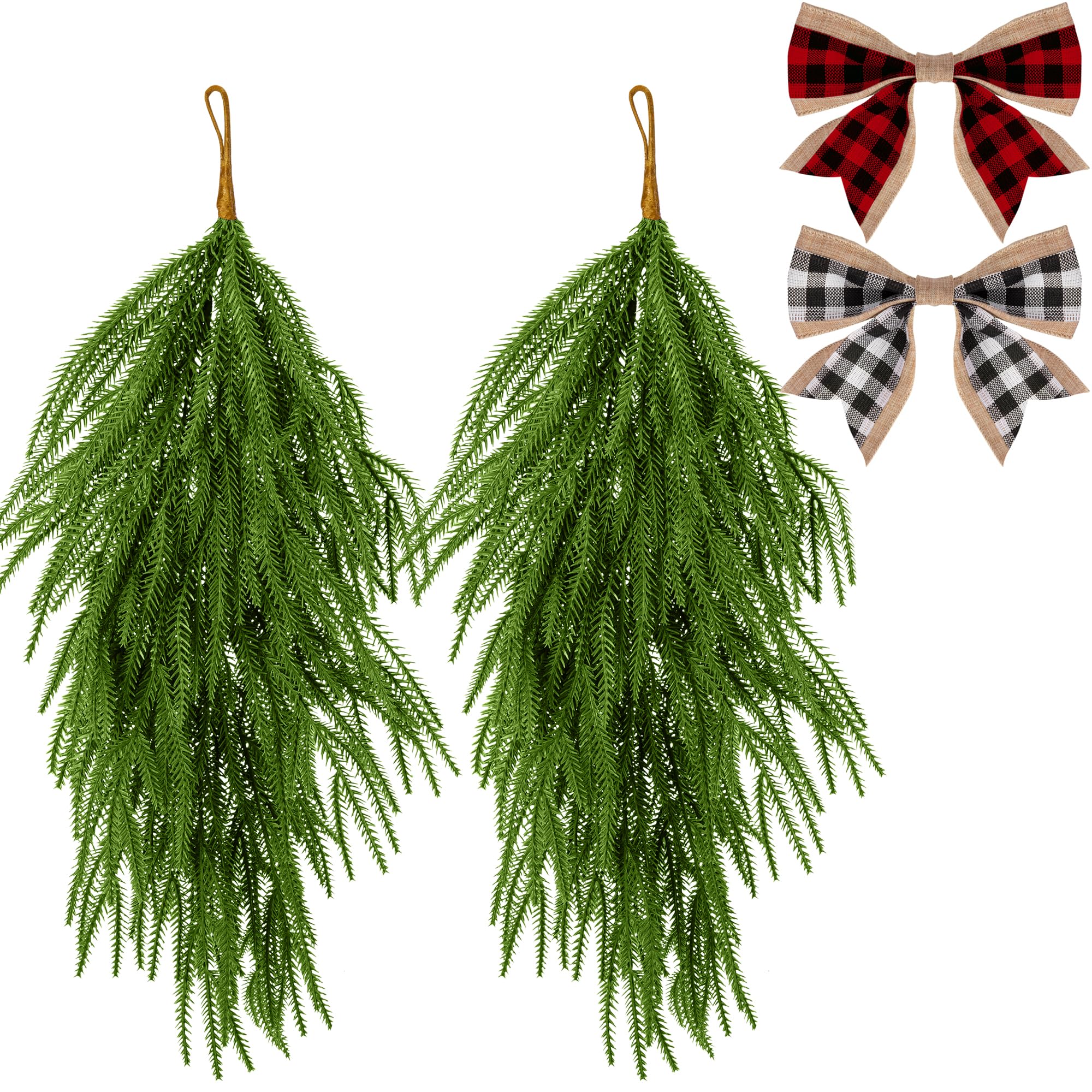 Amazon.com: 2 Pcs Artificial Christmas Teardrop Swag with Plaid Bow- 28 ...