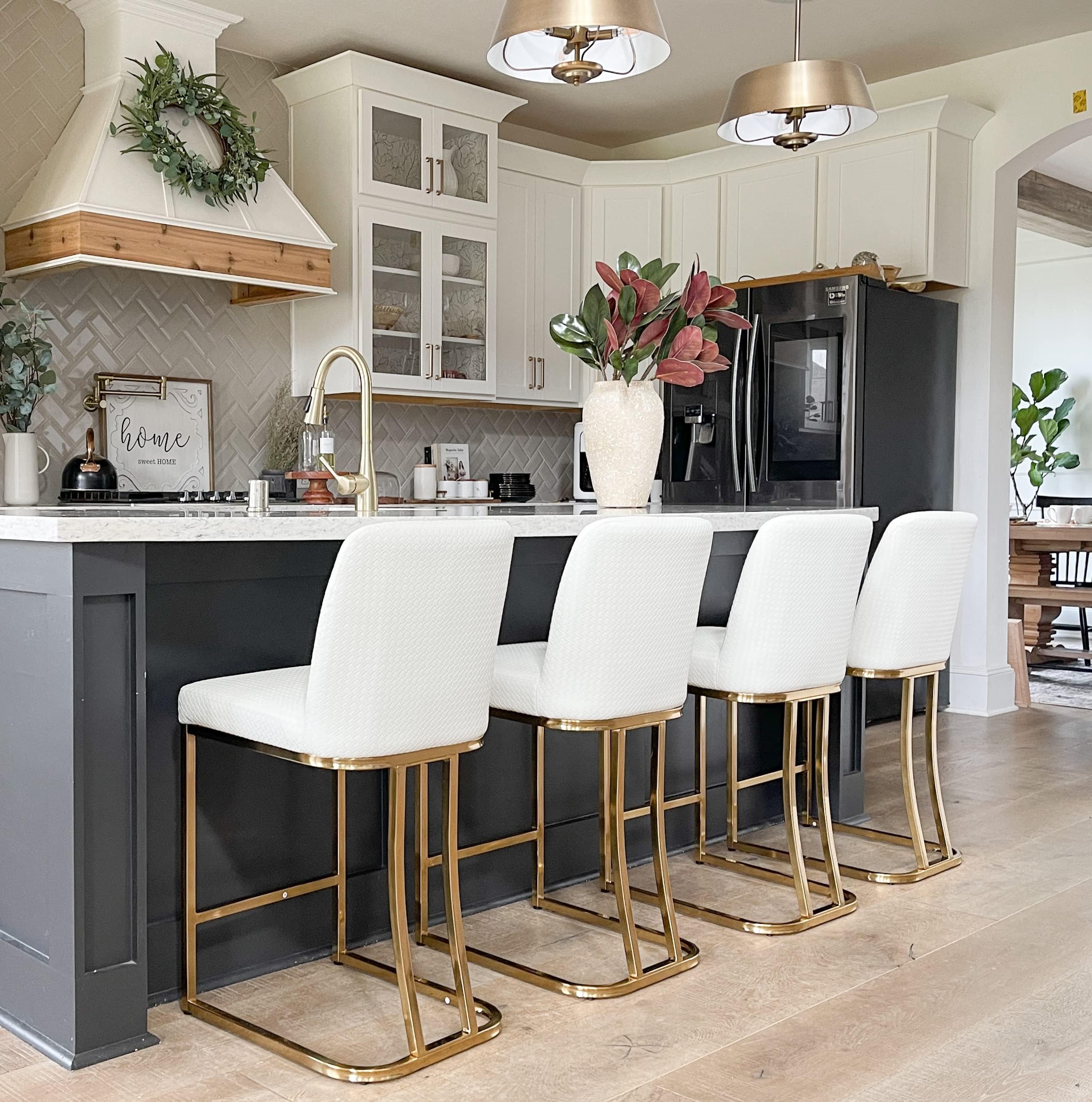 Amazon.com: PHI VILLA White and Gold Bar Stools Set of 4 - Modern Metal ...